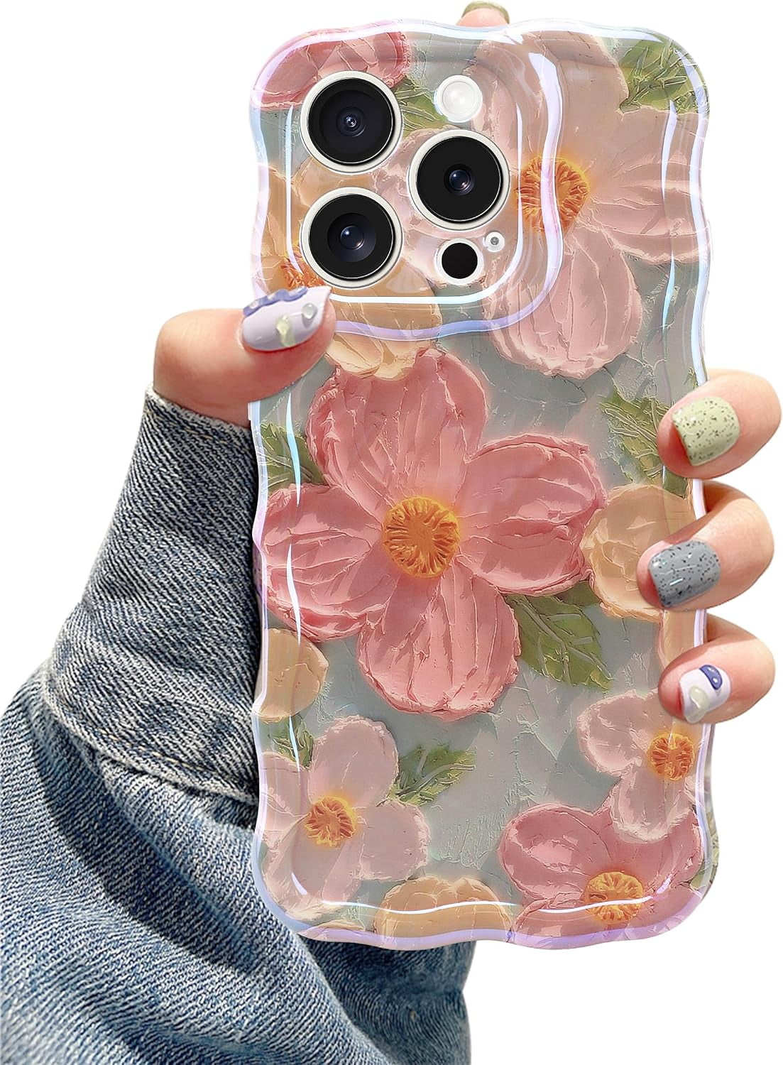 Oil Painting Flower Compatible with iPhone 12 Pro Max Case, Colorful Retro Floral Cute Curly ...
