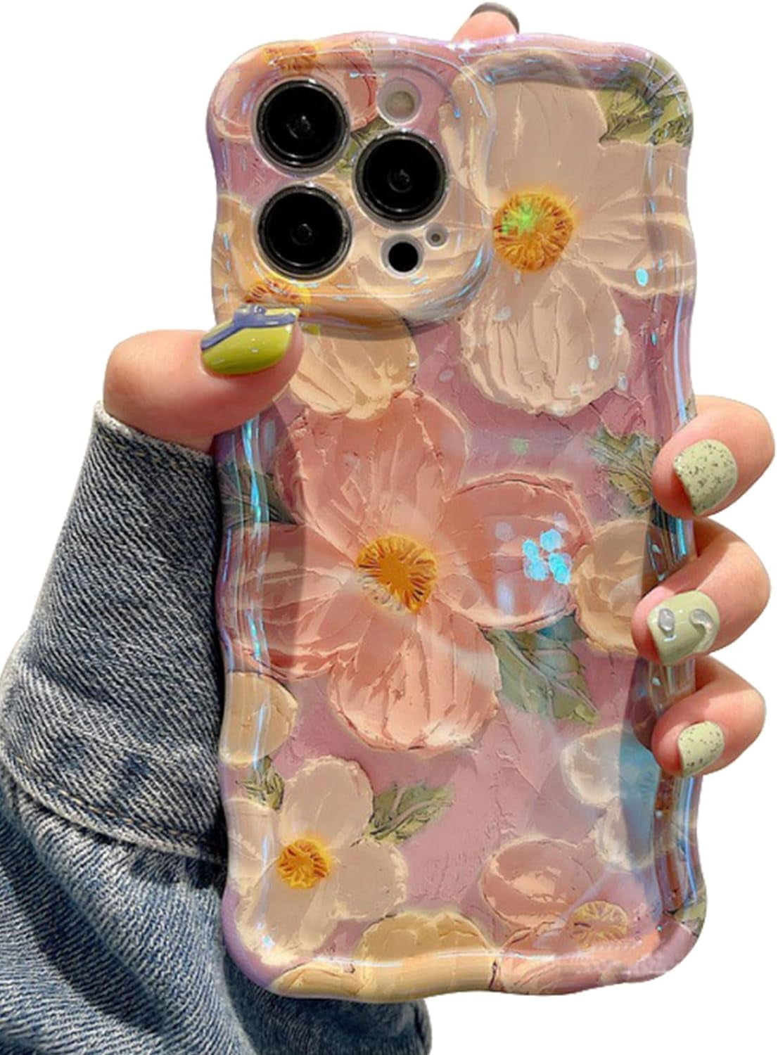 Oil Painting Flower Compatible with iPhone 11 Pro Max Case, Colorful Retro Floral Cute Curly ...