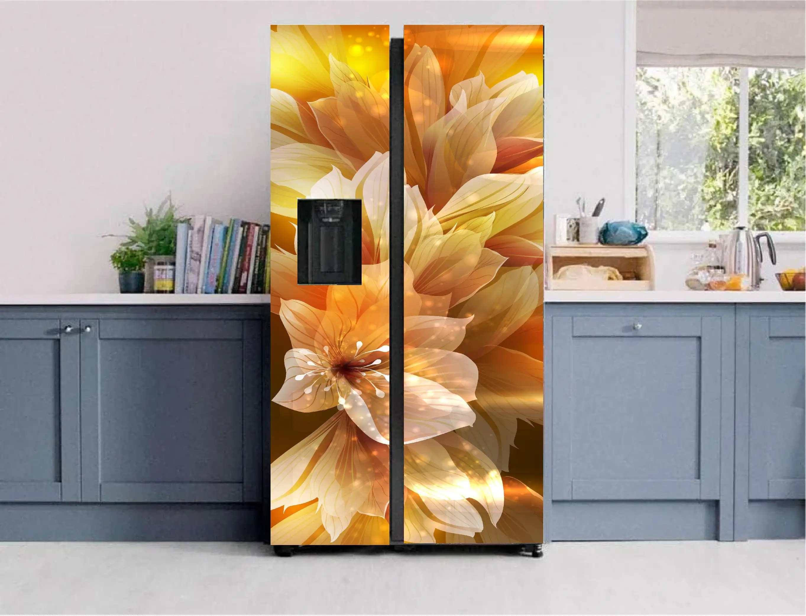 Oil Painting Flowers Fridge Mural Sticker Waterproof Vinyl Self ...
