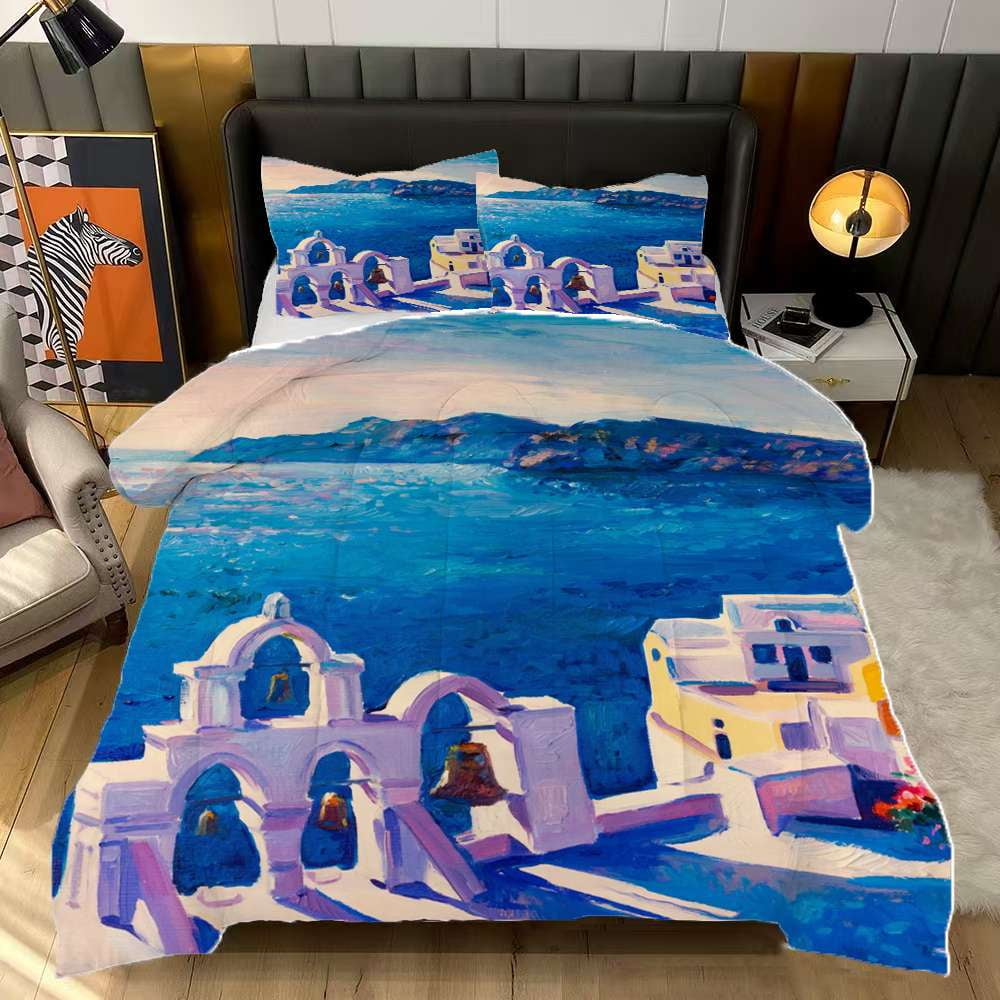 Oil Painting Greece Island On Canvas Comforter Set King Size Bedding ...