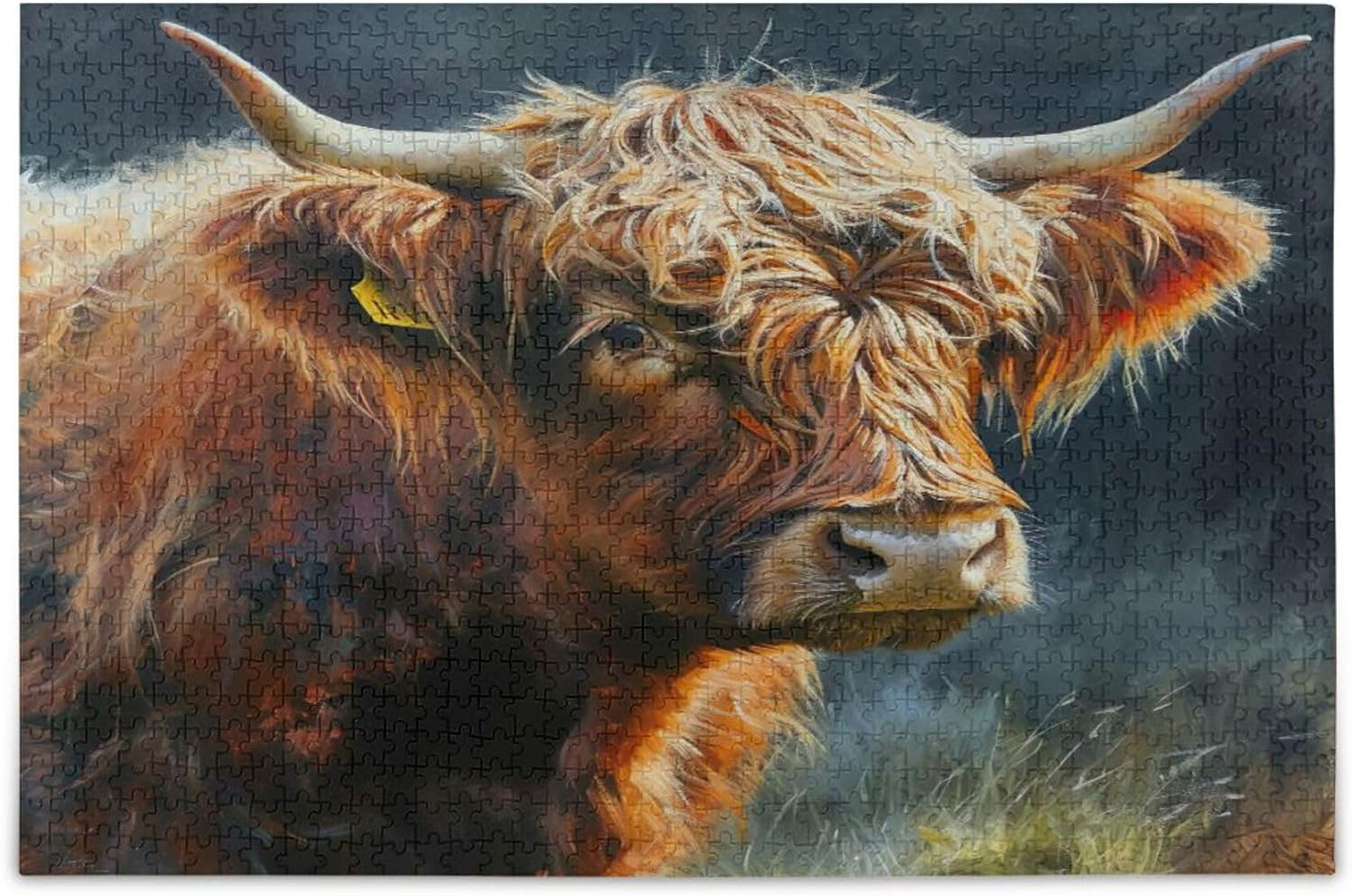 Oil Painting Highland Cow Puzzle for Children Adult 500Pcs Jigsaw ...