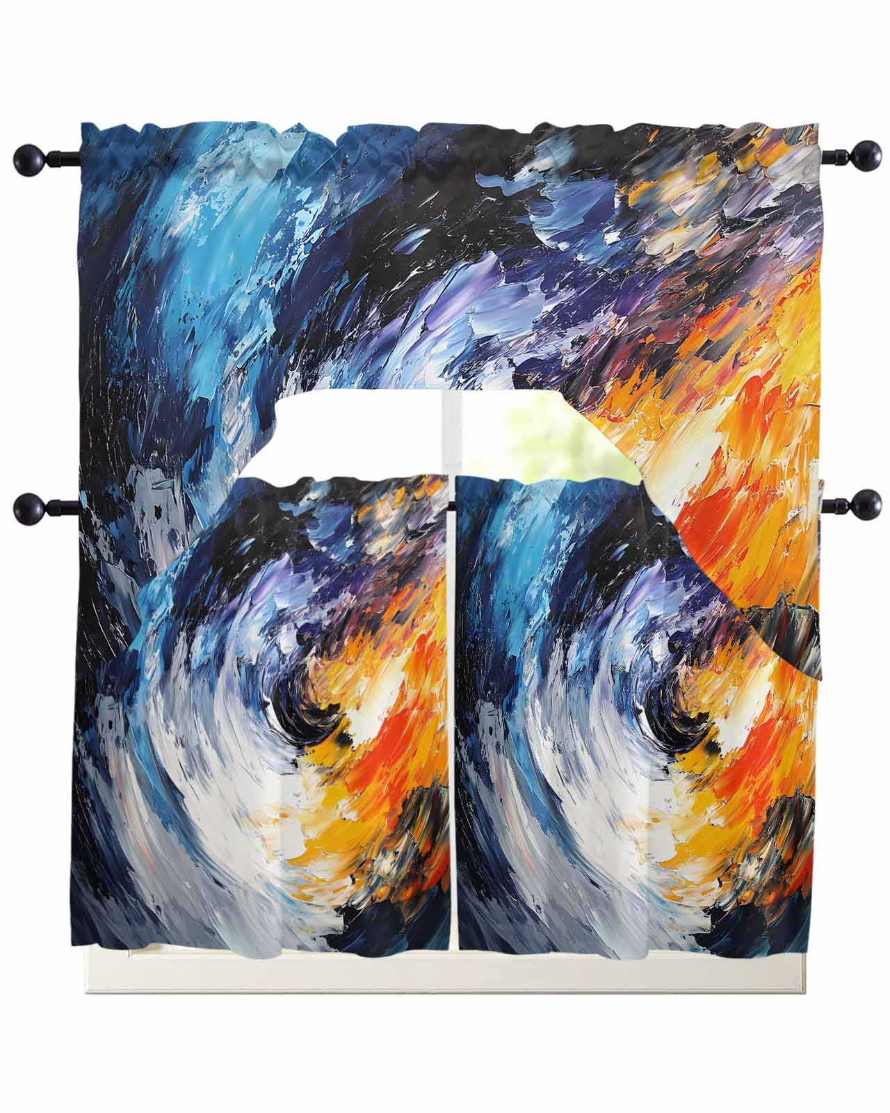 Oil Painting Kitchen Curtains Swag Valance and Tier Curtains Set 24 ...