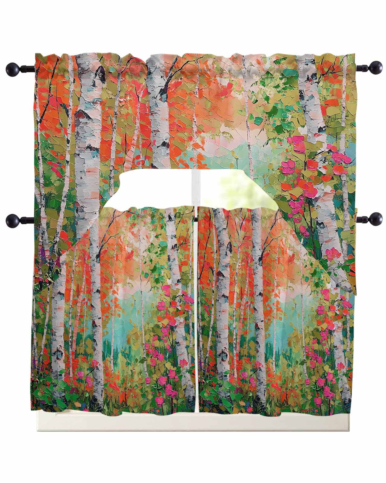 Oil Painting Kitchen Curtains Swag Valance and Tier Curtains Set 36 ...