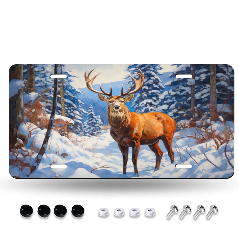 Oil Painting of Majestic Stag Standing in The Snow-Covered Forest ...
