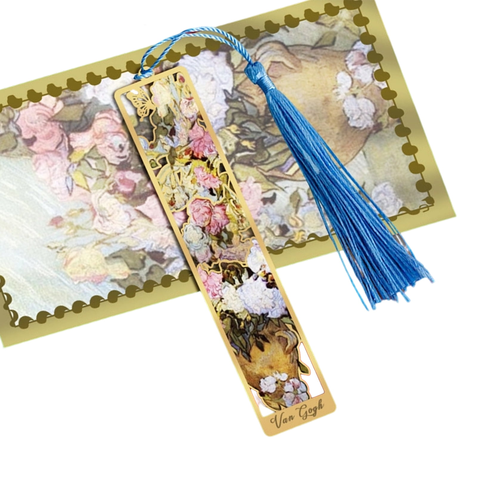 Oil Painting Metal Bookmarks with Tassels Hollowed Flower Bookmarks ...
