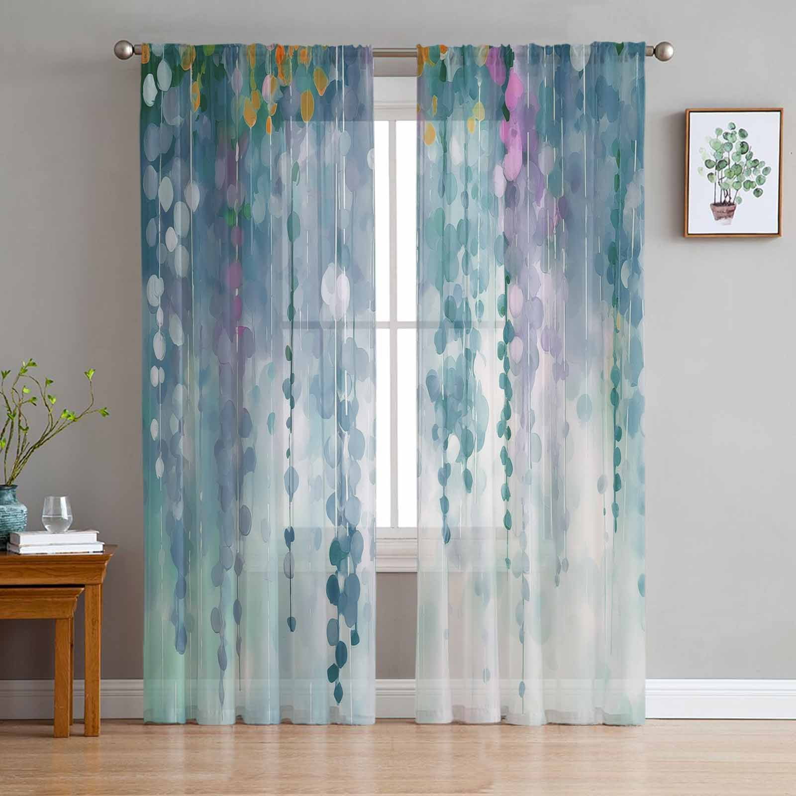 Oil Painting Metal Flowers Realistic Gold Foil Tulle Window Curtains ...
