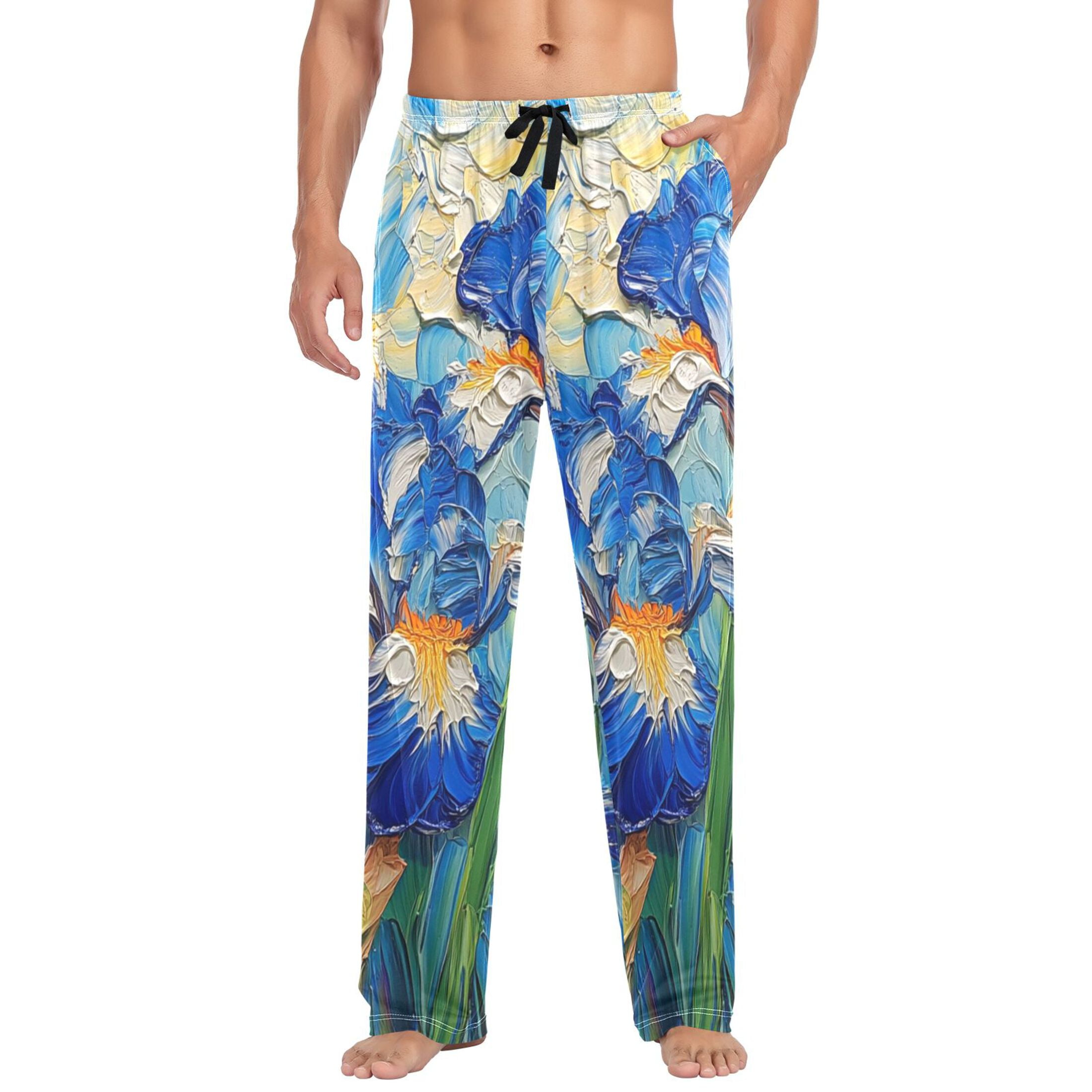 Oil Painting Of Blue Flowers Mens Cotton Pajama Pant Sleep and Lounge ...
