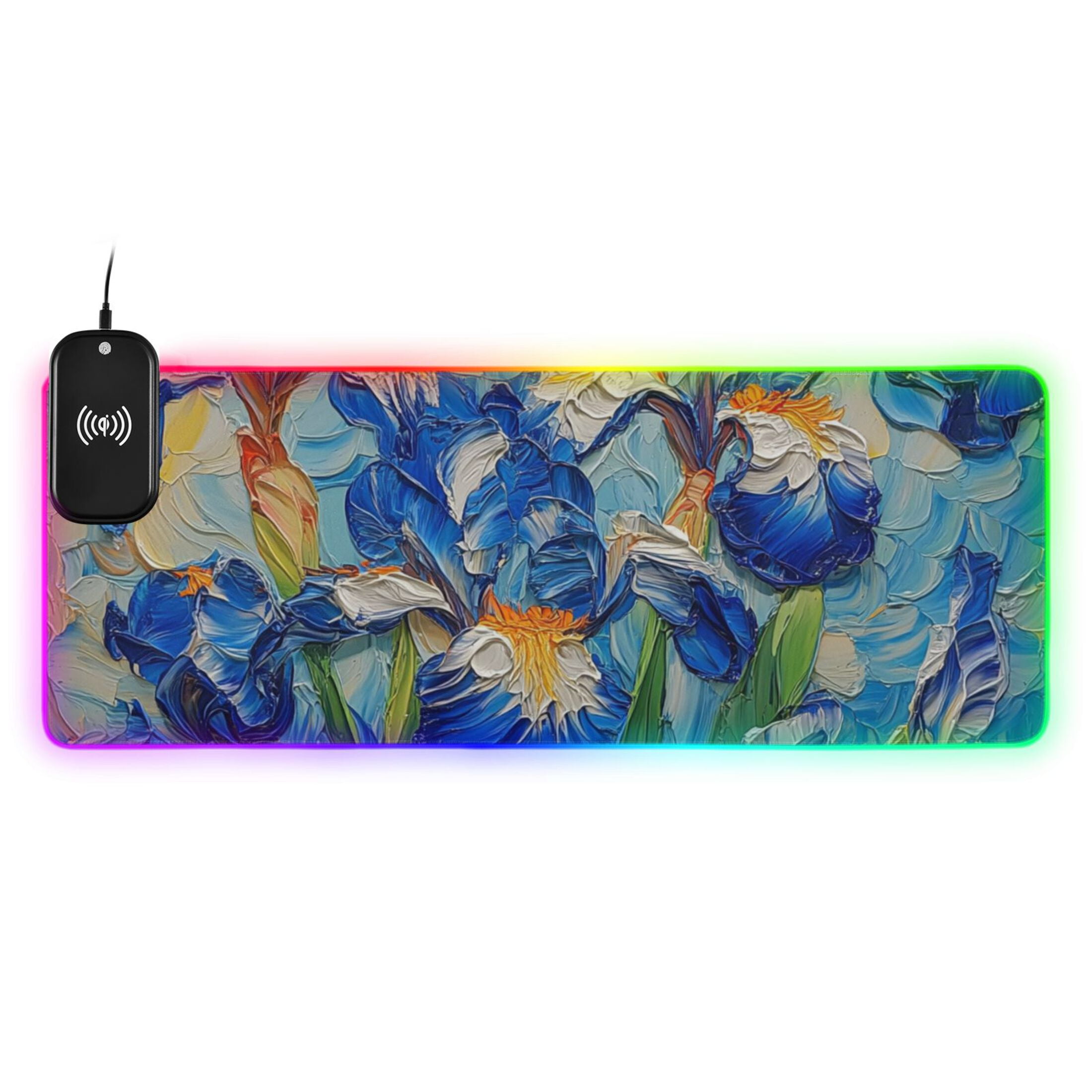 Oil Painting Of Blue Flowers Wireless Charging RGB Gaming Mouse Pad ...