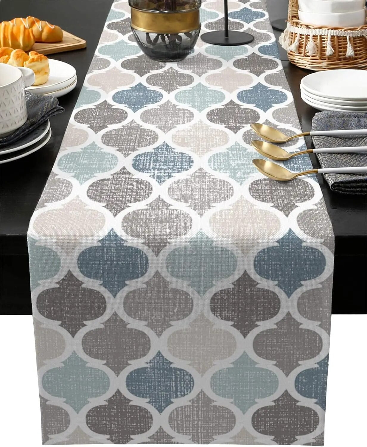 Oil Painting Orange Brown Gray Beige Luxury Linen Table Runners Dresser ...