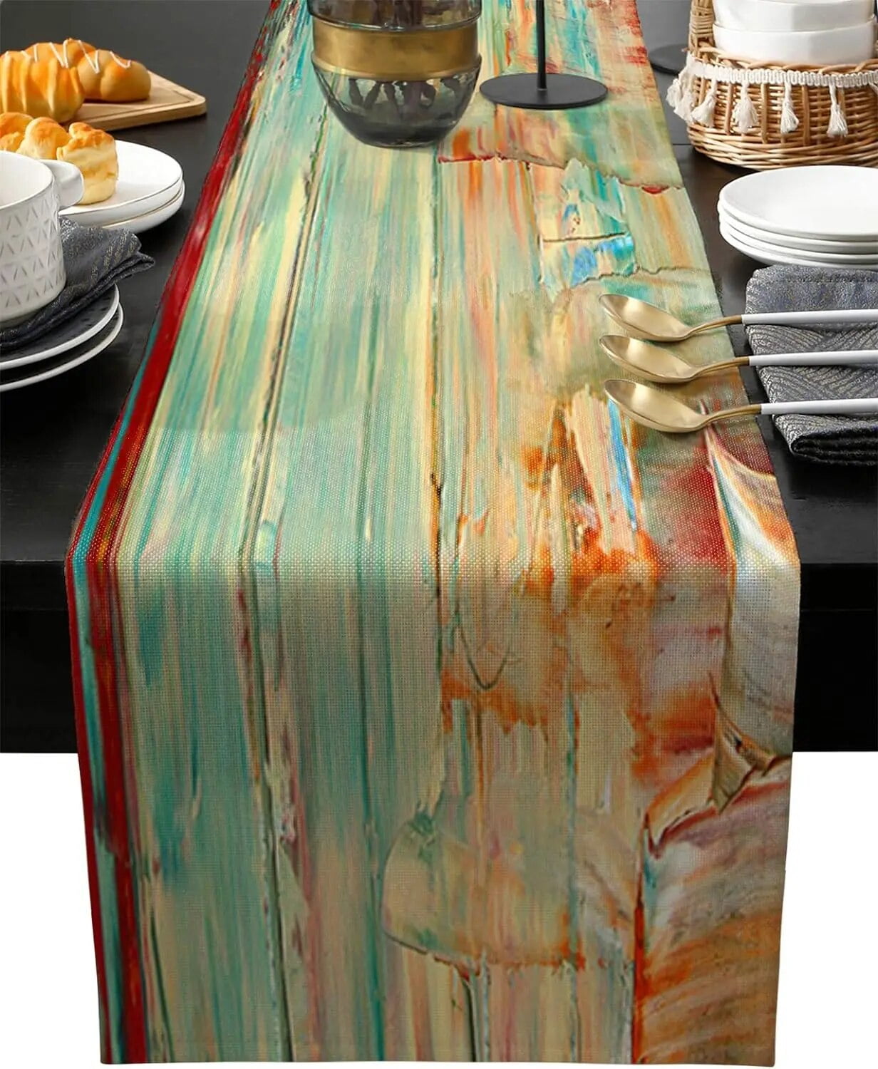 Oil Painting Orange Brown Gray Beige Luxury Linen Table Runners Dresser ...