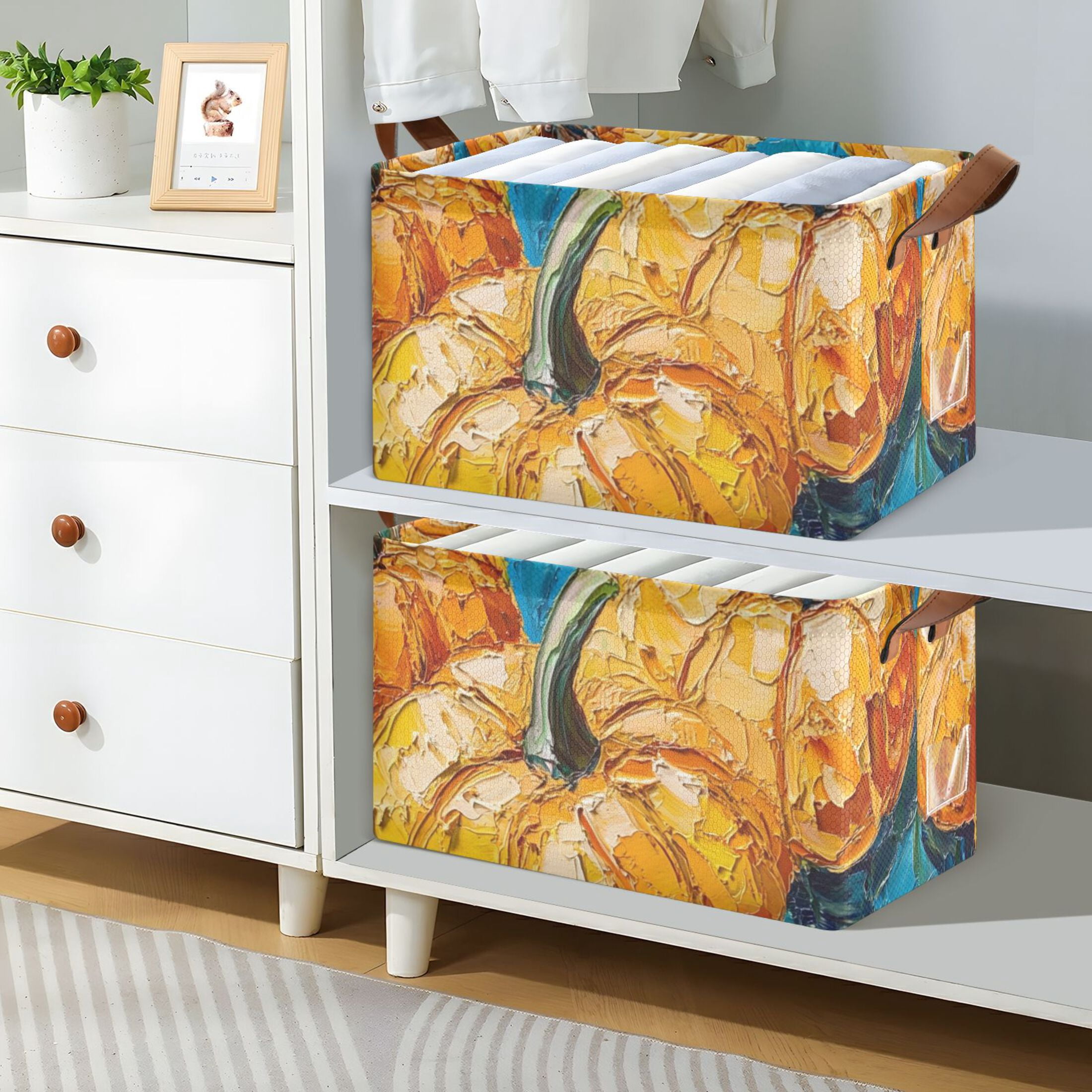 Oil Painting Pumpkins Foldable Storage Large Fabric Storage Baskets ...