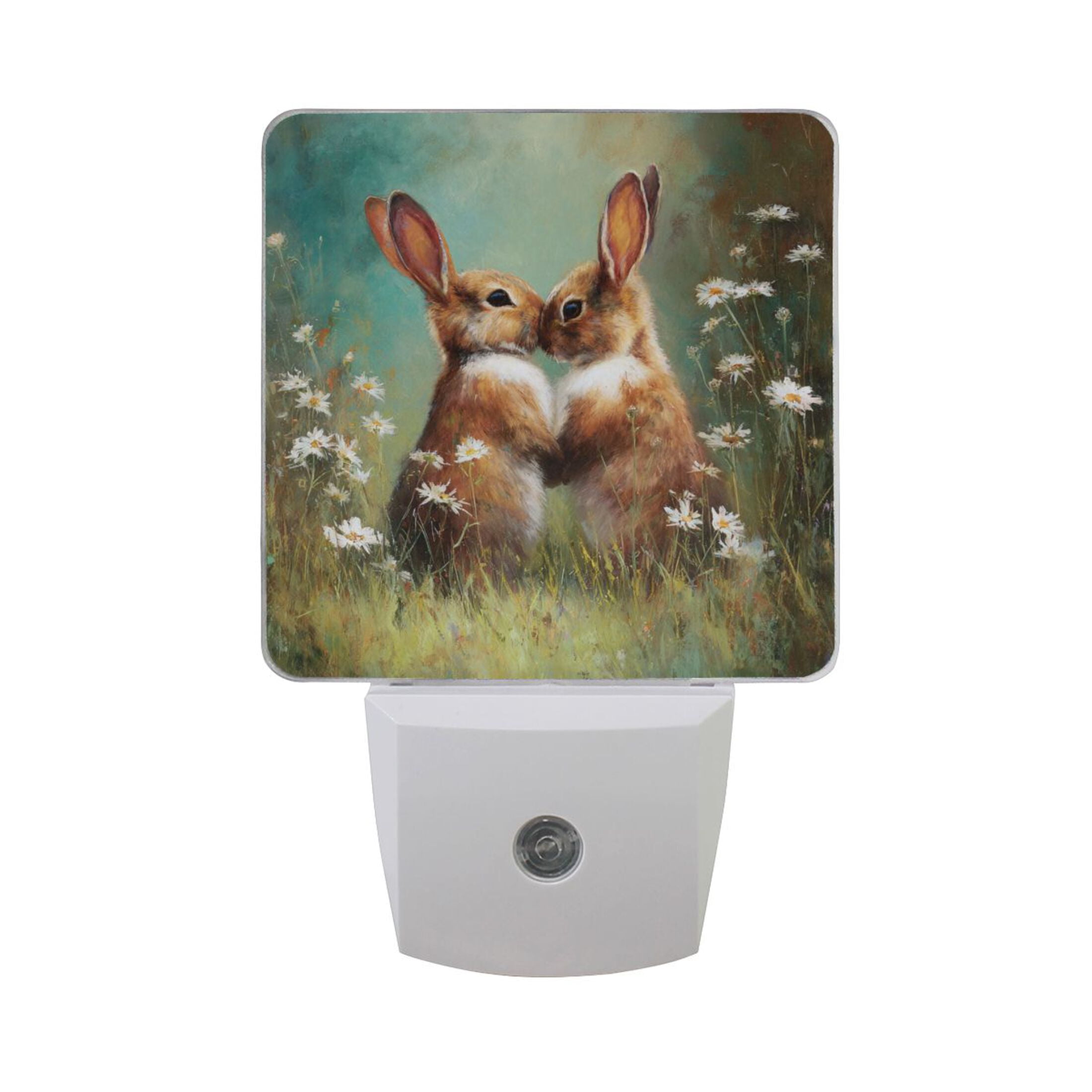 Oil Painting Rabbits Kissing Valentine LED Night Light Sensor Lamp Plug ...