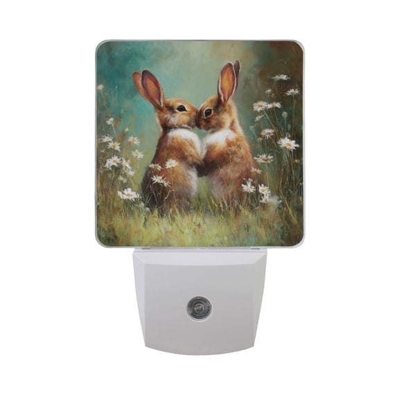Oil Painting Rabbits Kissing Valentine LED Night Light Sensor Lamp Plug ...
