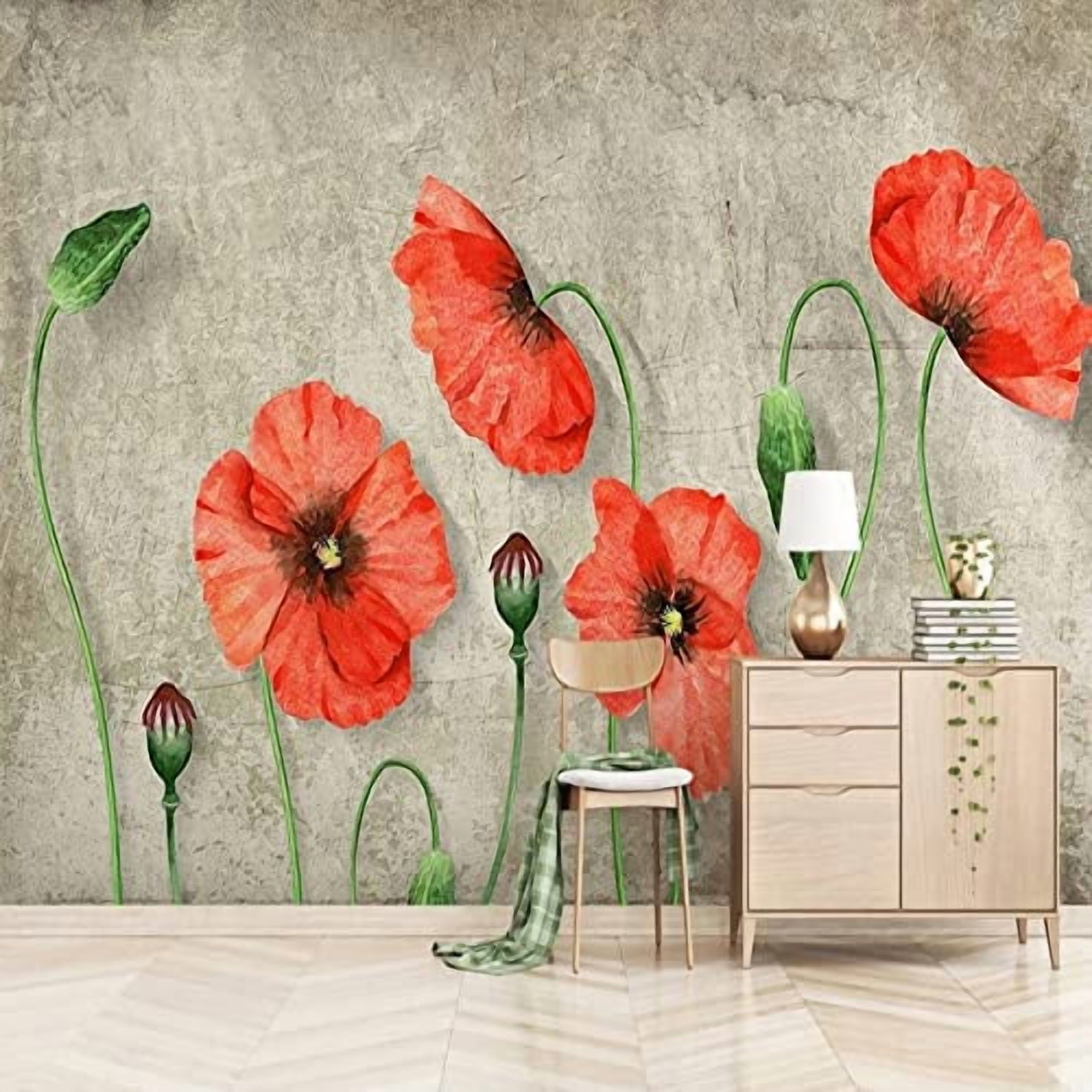 Oil Painting Red Poppies Flowers 3D Wall Murals Wallpaper, Modern Art ...