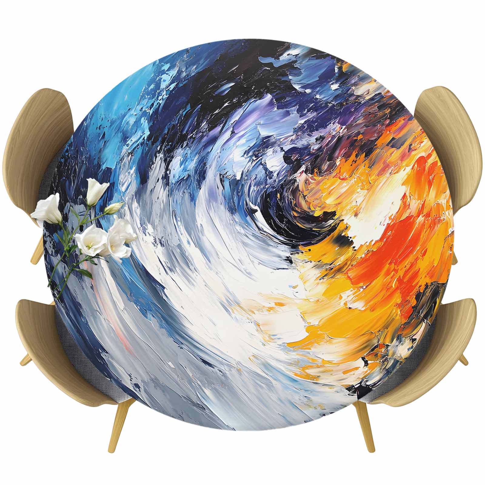 Oil Painting Round Tablecloth 55-60 Inch Round Fitted Table Cloth with ...