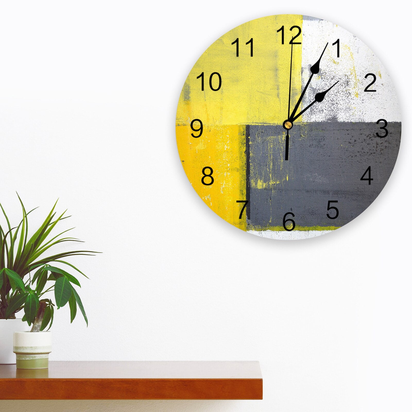 Oil Painting Style Abstract Geometric Yellow Wall Clock Modern Design ...
