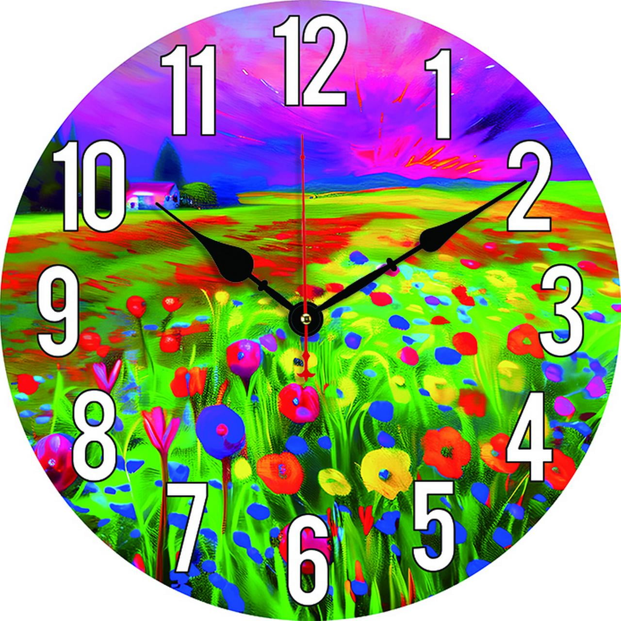 Oil Painting Style Flower Wall Clock Kitchen Decor Wall Art Silent ...