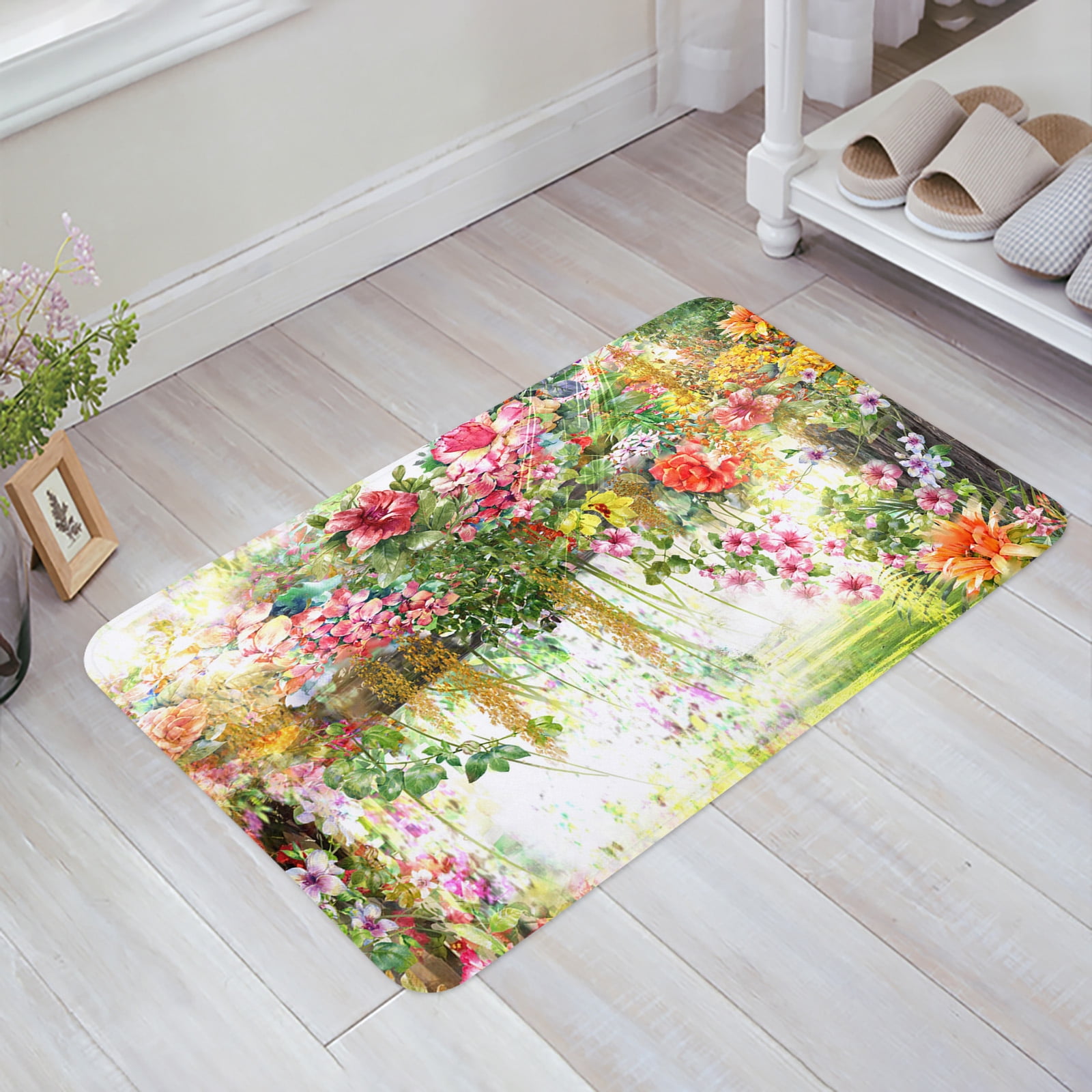 Oil Painting Style Spring Flowers Bathroom Mat Corridor Carpet Kitchen ...