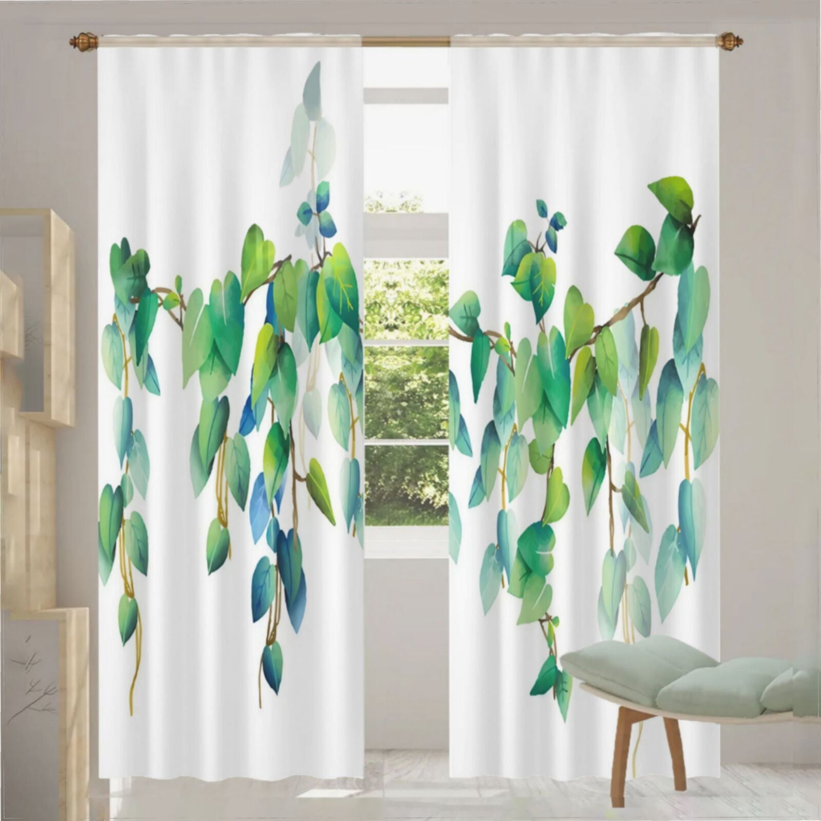 Oil Painting Summer Drooping Green Leaves Window Tulle Curtains for ...