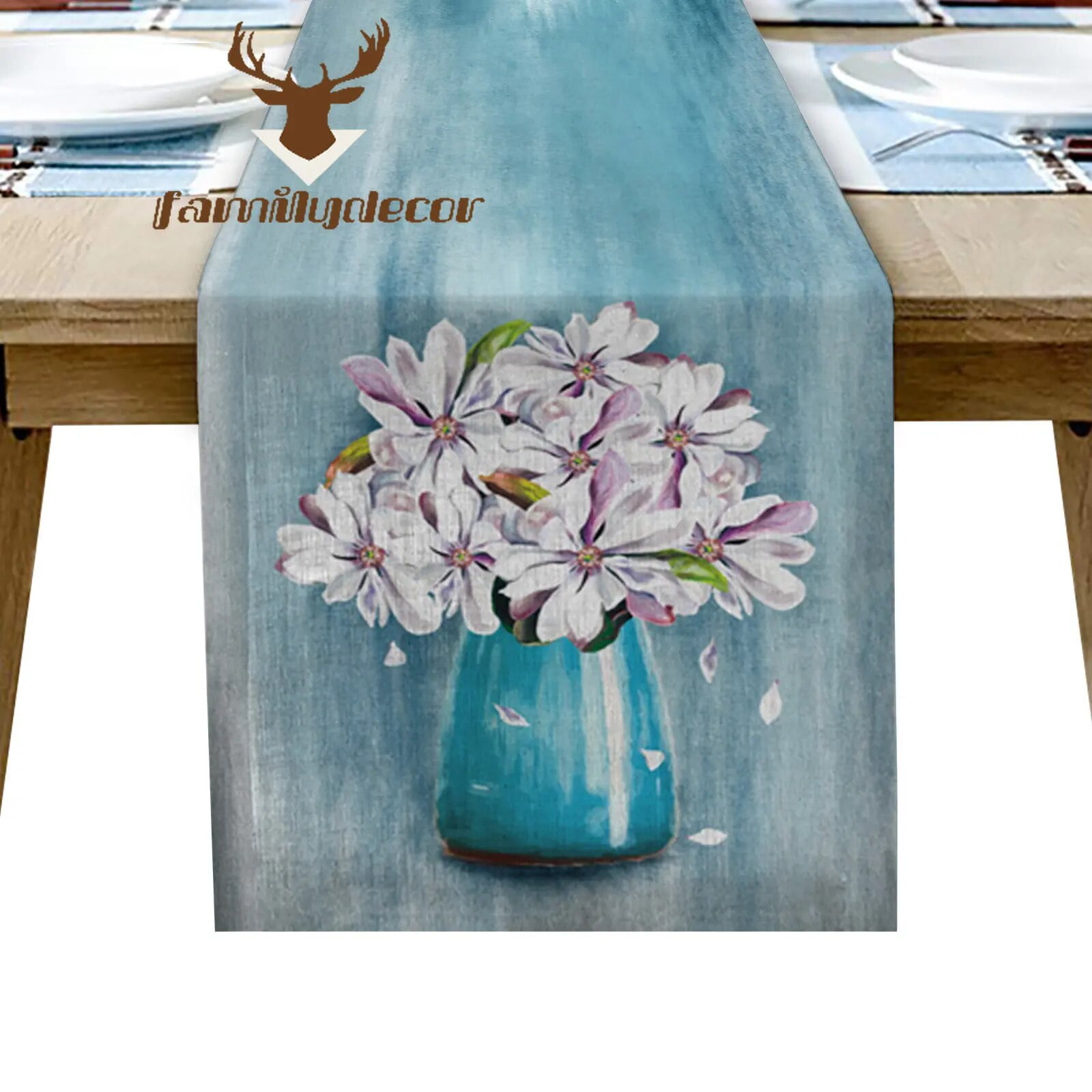 Oil Painting Texture Magnolia Flower Vase Table Runner Home Wedding ...
