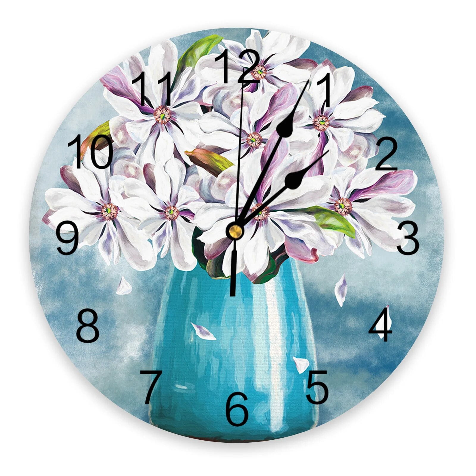 Oil Painting Texture Magnolia Flower Vase Wall Clocks Silent Home Cafe ...