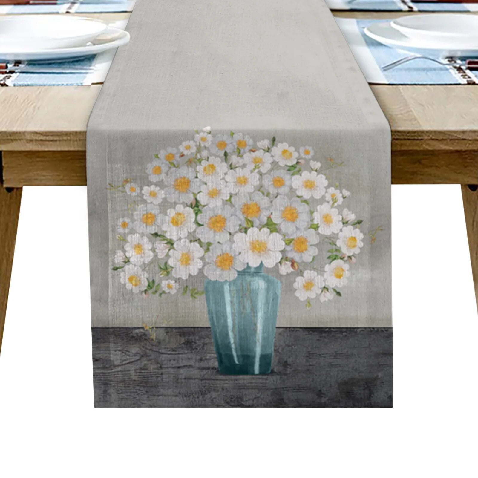 Oil Painting Texture White Rose Flower Table Runner Wedding ration Home ...