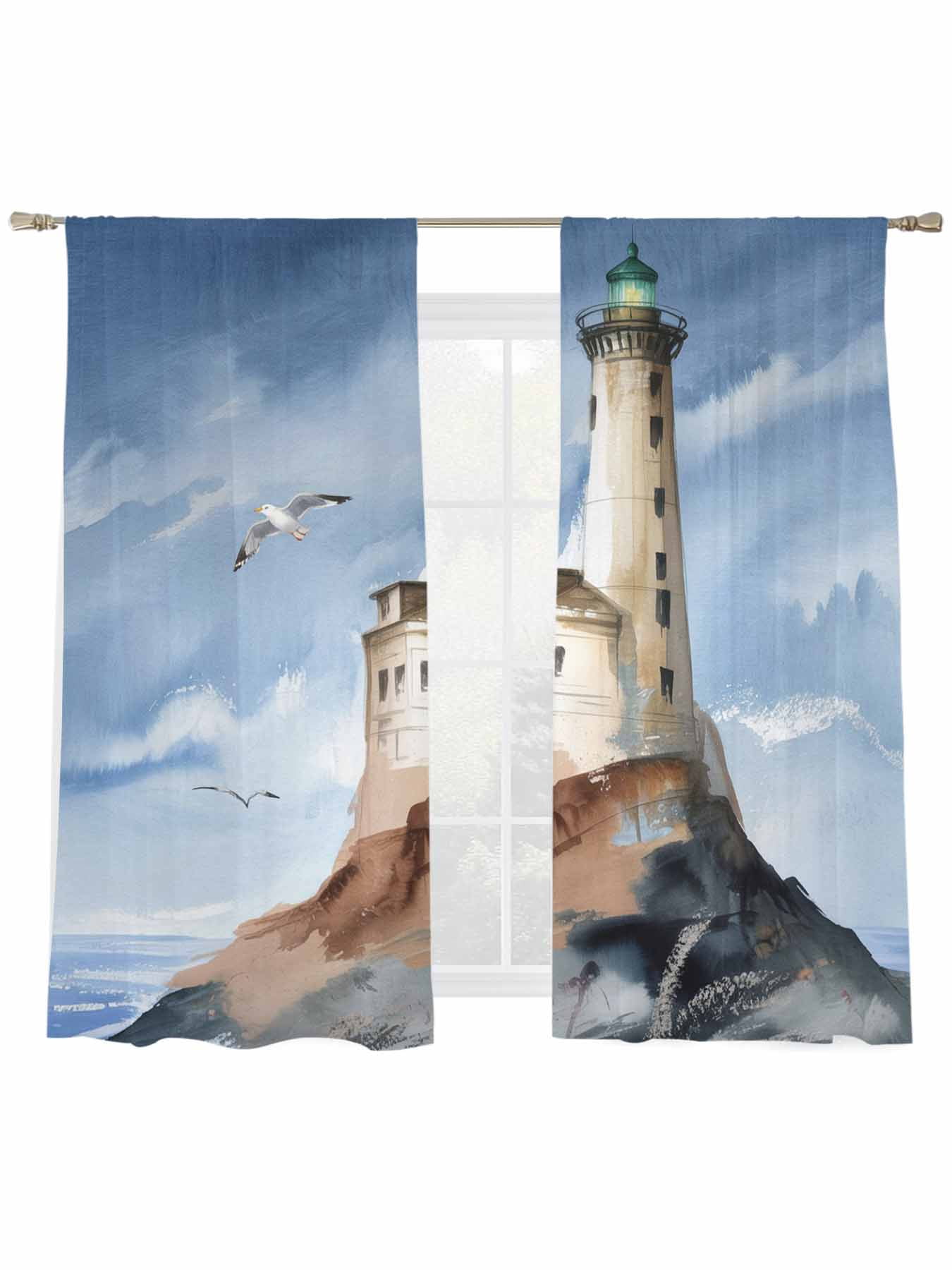 Oil Painting Theme Sheer Curtains 63 Inch Long 2 Panels, Watercolor ...