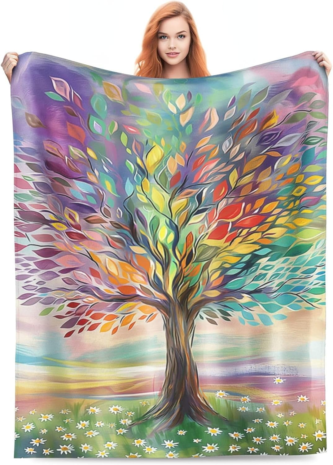 Oil Painting Tree Blanket Gifts for Women Men Girls Soft Warm ...