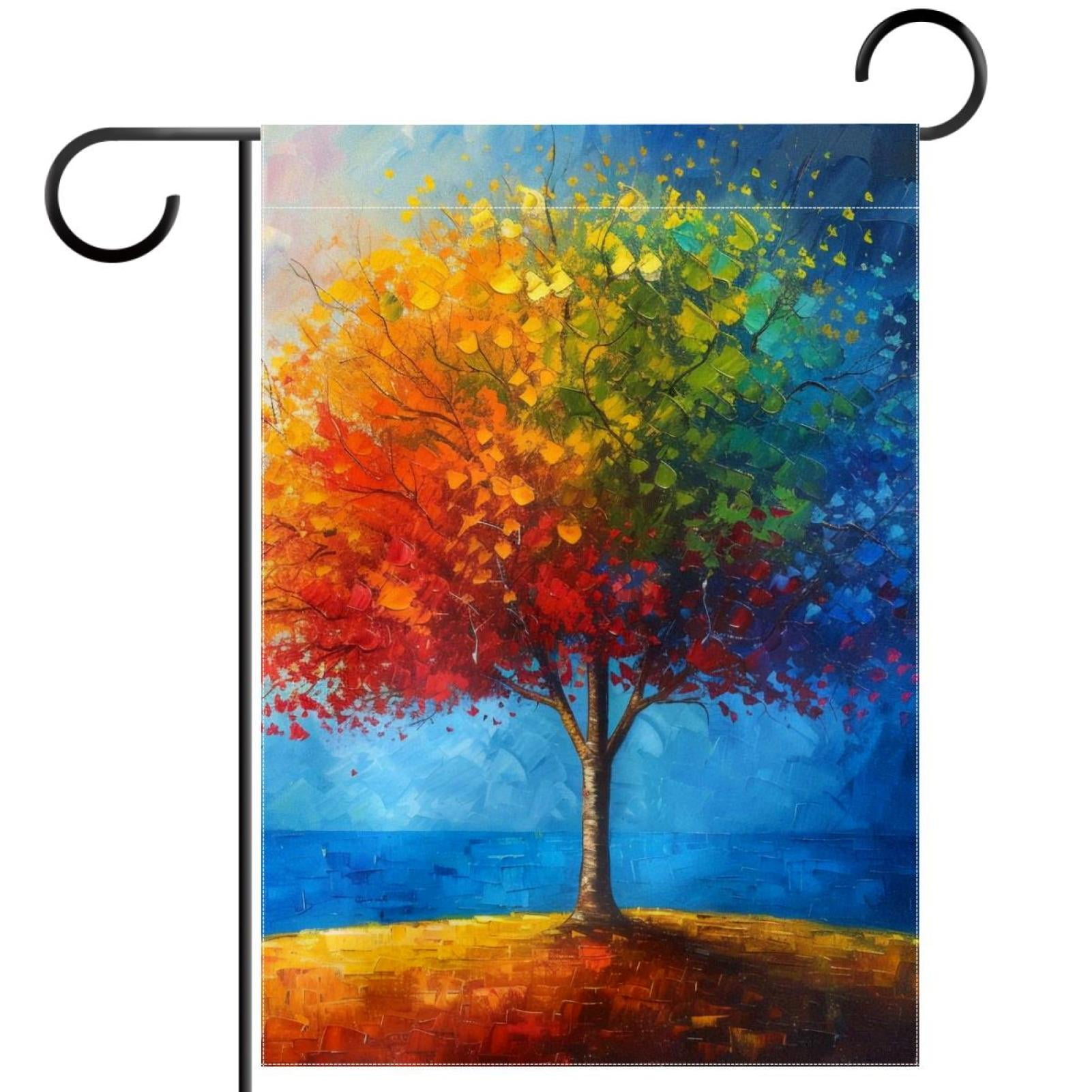 Oil Painting Tree Colored Seasons Tree Art Pattern Decorative Garden ...