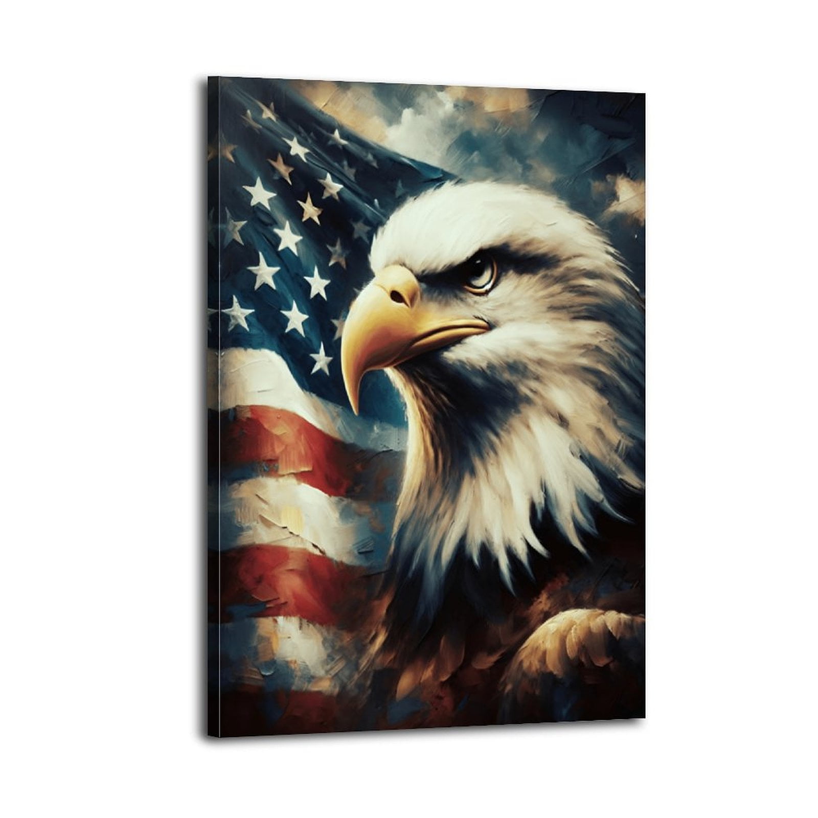 Oil Painting of Bald Eagle And American Flag Poster Poster Wrapped ...