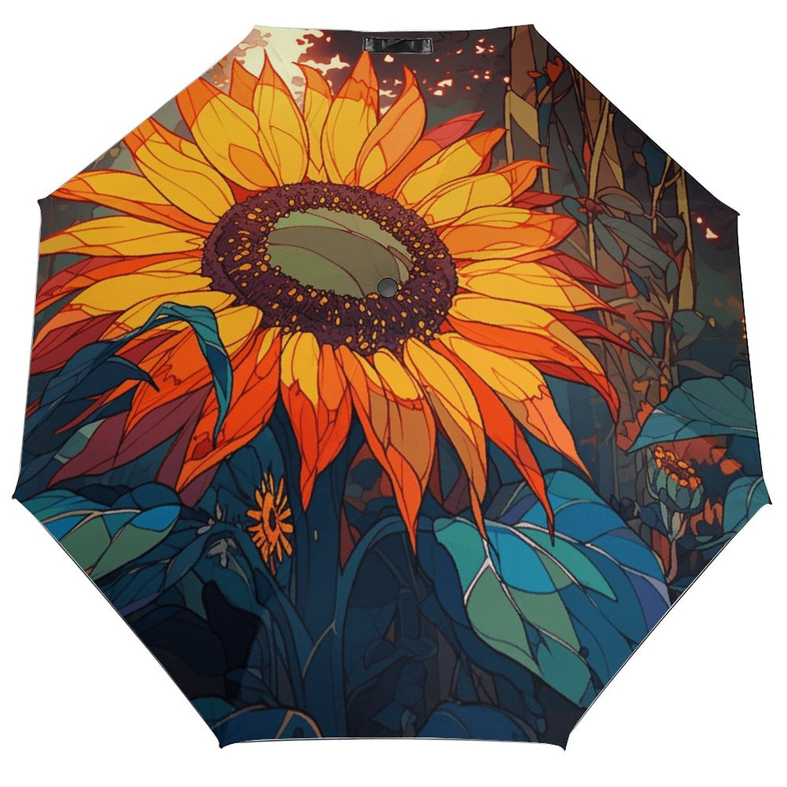 Oil Painting of Sunflowers Automatic Sunny Umbrella, Sun Protection ...