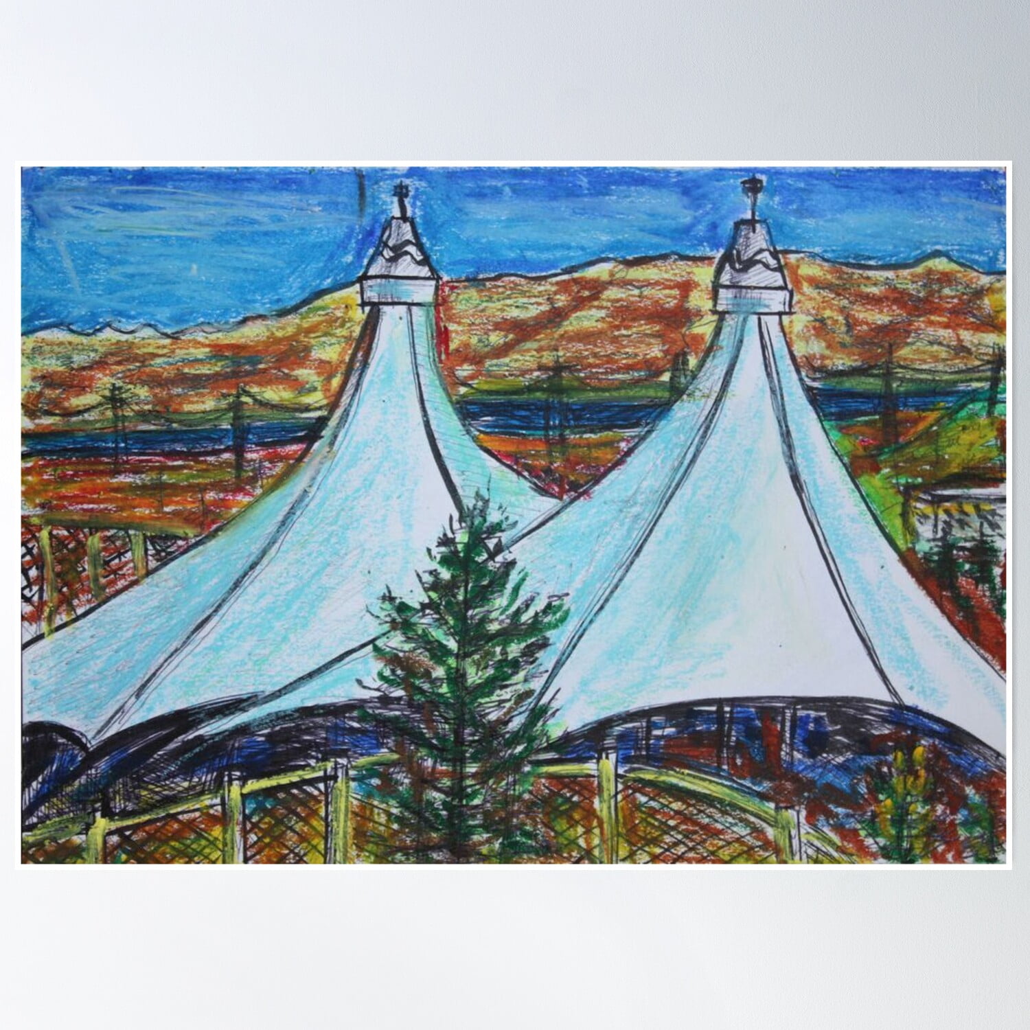 Oil Pastels Sketch. Shoreline Amphitheater. Mountain View, California ...