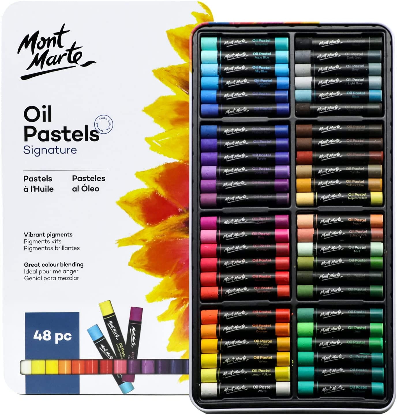 Oil Pastels in Tin Box Signature 48pc, 48 Assorted Colors, Vibrant Oil ...