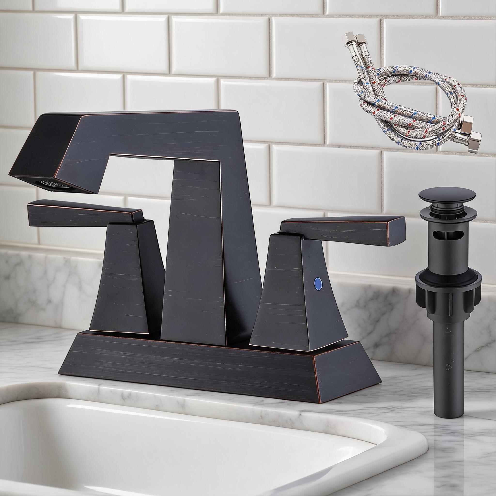 Oil-Rubbed Bronze Metal 4-Inch Centerset Bathroom Sink Faucet Modern 2 ...