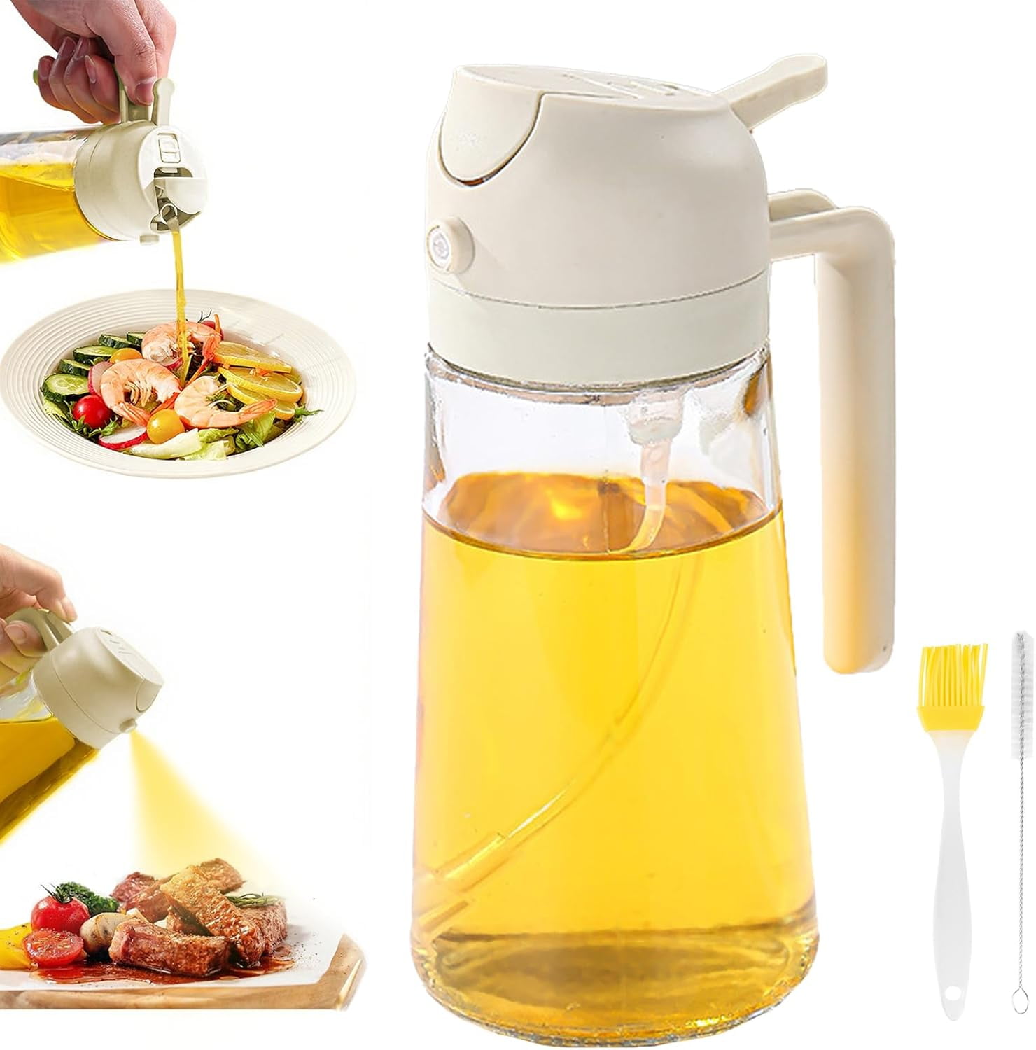 Oil Sprayer for Cooking，470ml Glass Oil Sprayer & Dispenser Bottle - 2 ...