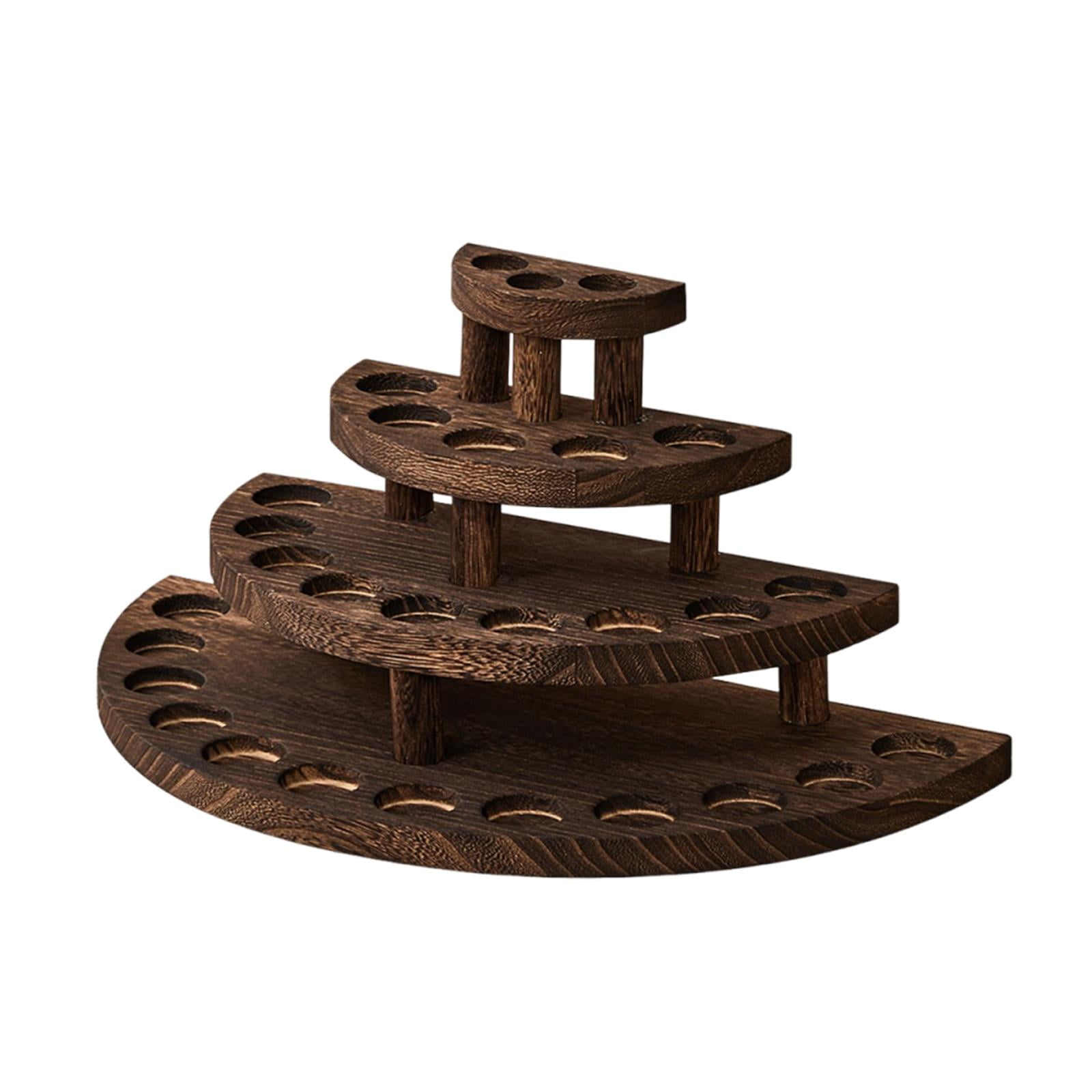 Oil Storage Rack Stepped Organizer Bottle Holder Natural Wood Four Tier ...