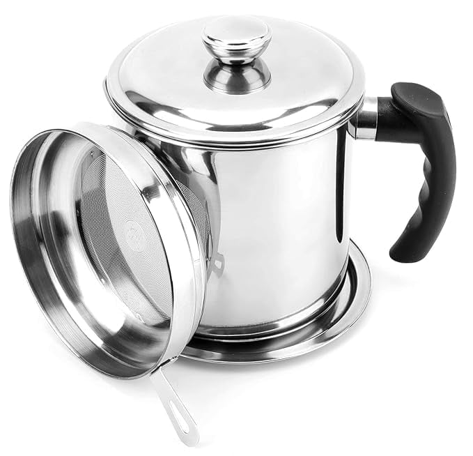 Oil Strainer Pot Grease Can by SANGOZ Stainless Steel Cooking Grease ...