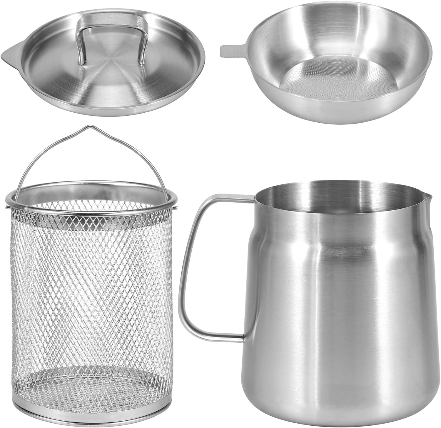 Oil Strainer Pot w Lid&Frying Basket, Frying Oil Storage Can 304 ...