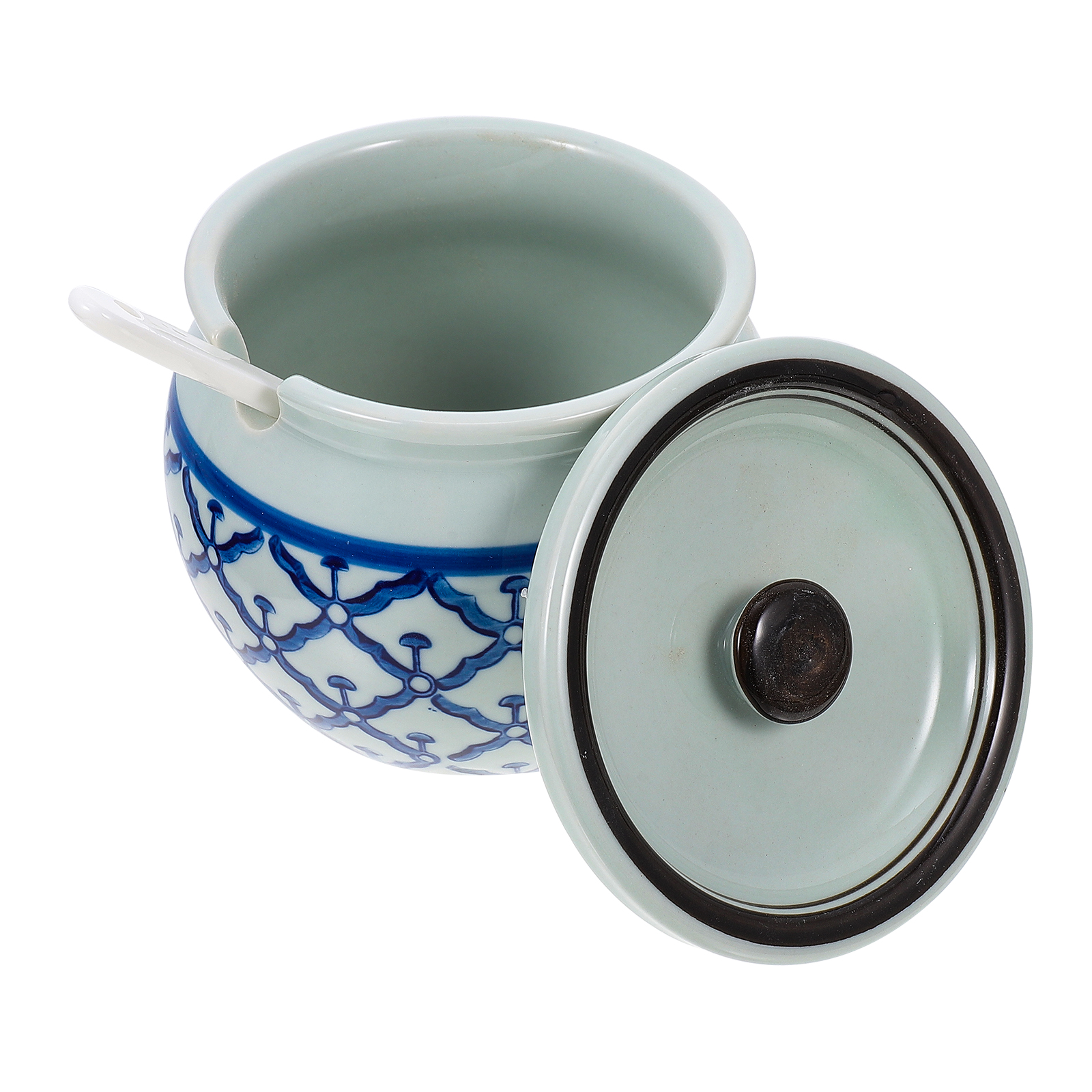 Oil Tank Salt Pot with Spoon Container Lid Ceramics Cereal Coffee ...