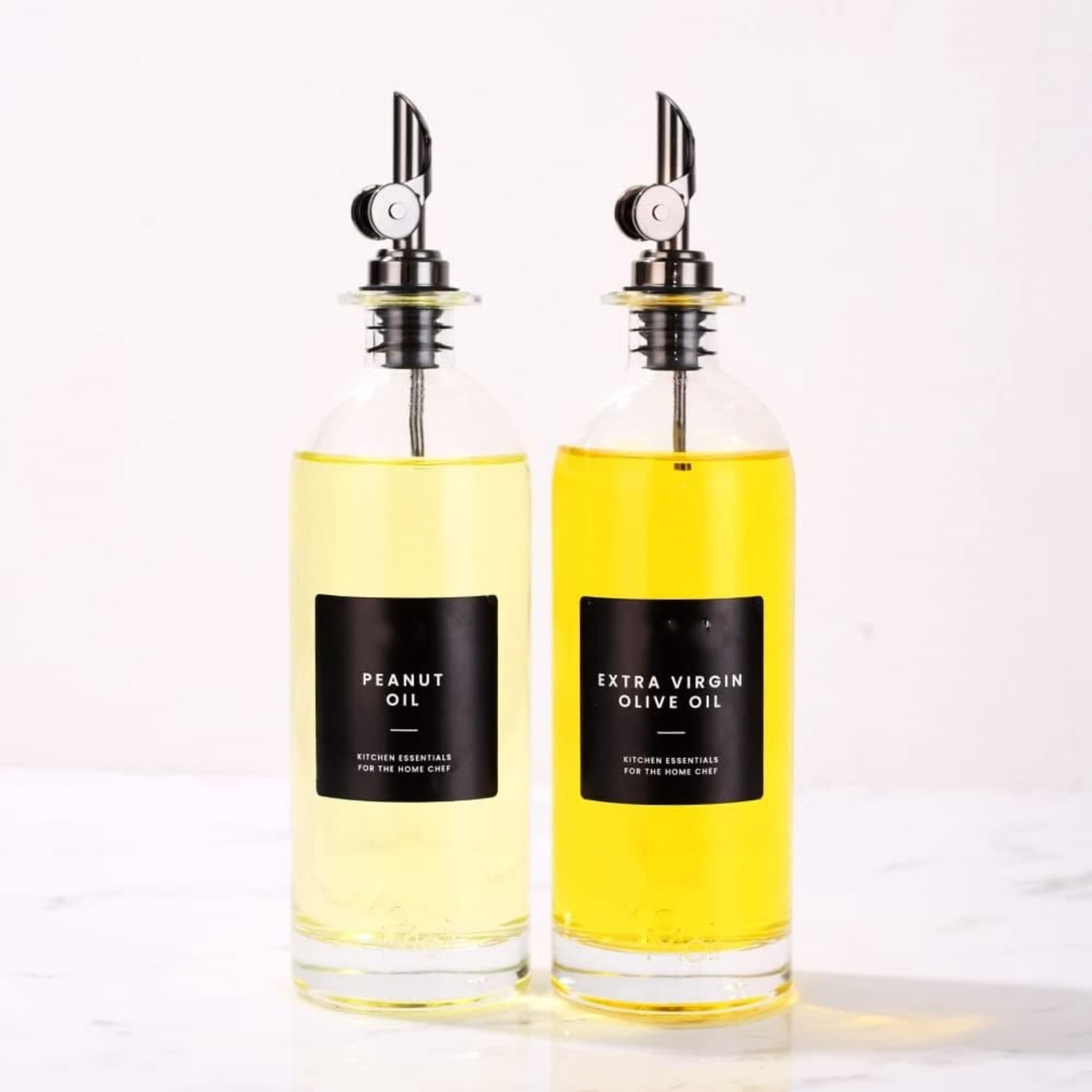 Oil and Vinegar Dispenser with Metal Pour Spout, Weighted Pourer, Glass ...