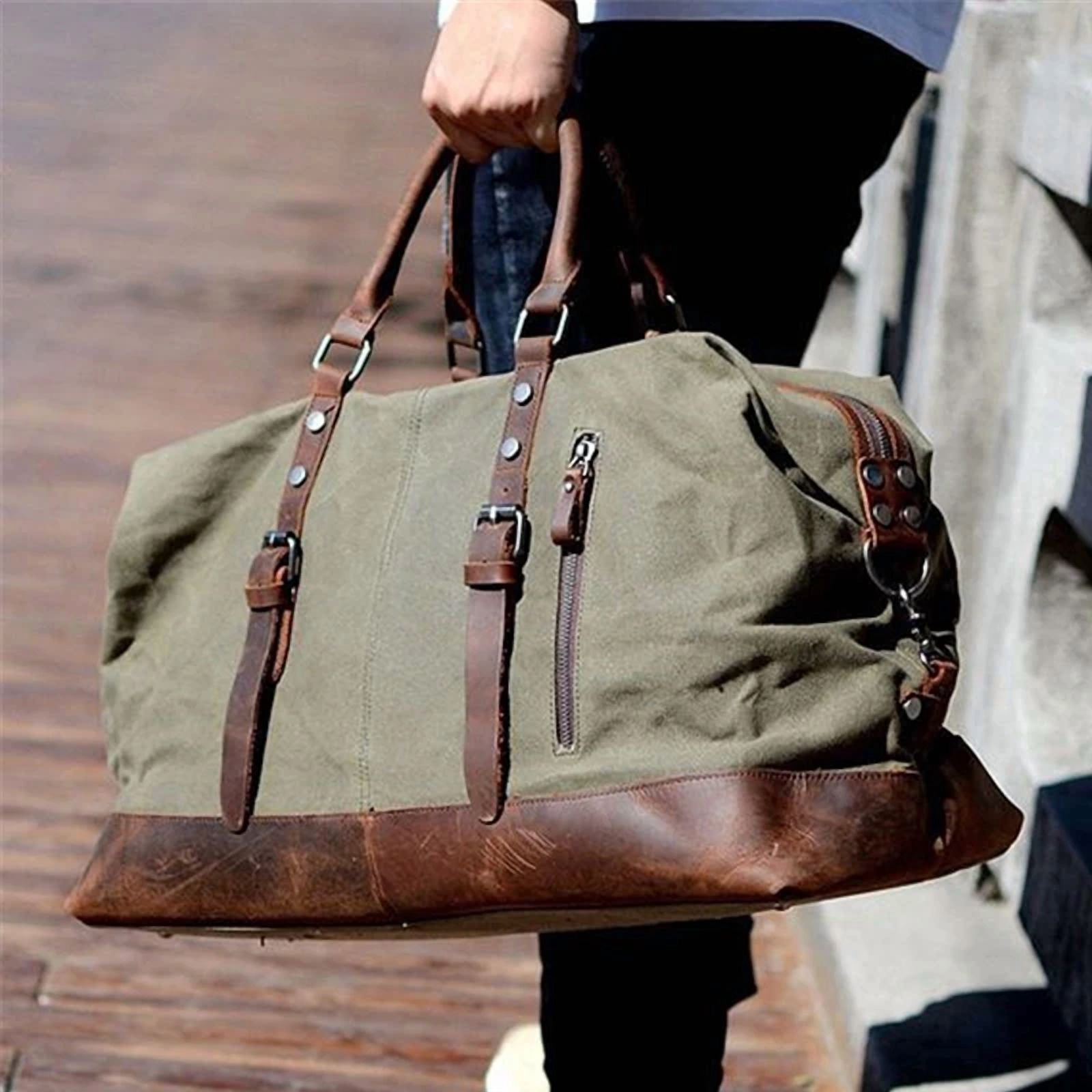 Oil Wax Canvas Weekend Bags Men Women's Large Travel Bags Waterproof ...