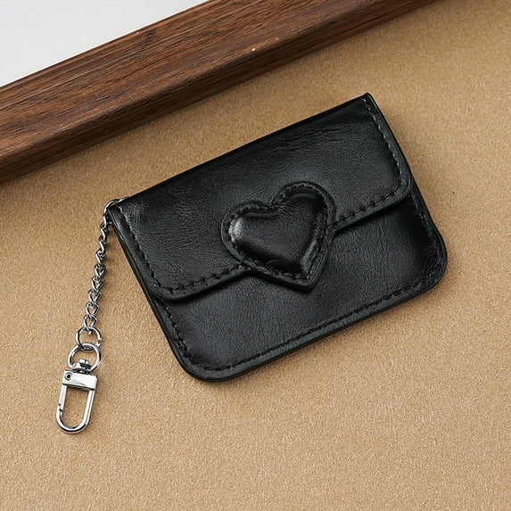 Oil Wax Leather Mini Coin Purse Card Holder with Heart Detail, Snap ...