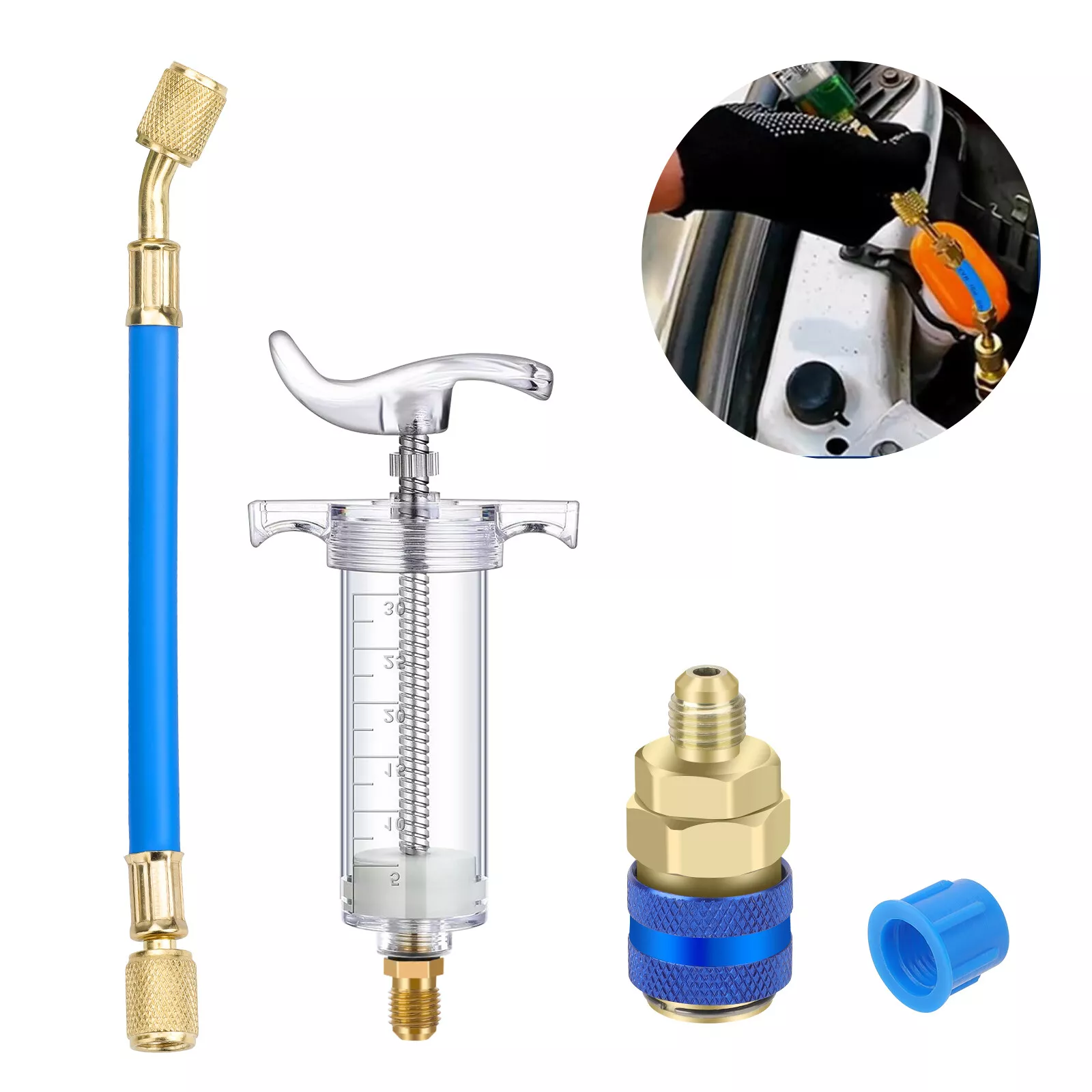 Oil and Dye Injector 30ml/1oz Manual Compressor with 1/4" SAE Quick ...