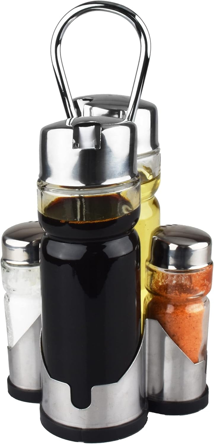 Oil and vinegar dispenser, salt and pepper shakes, set stainless steel ...