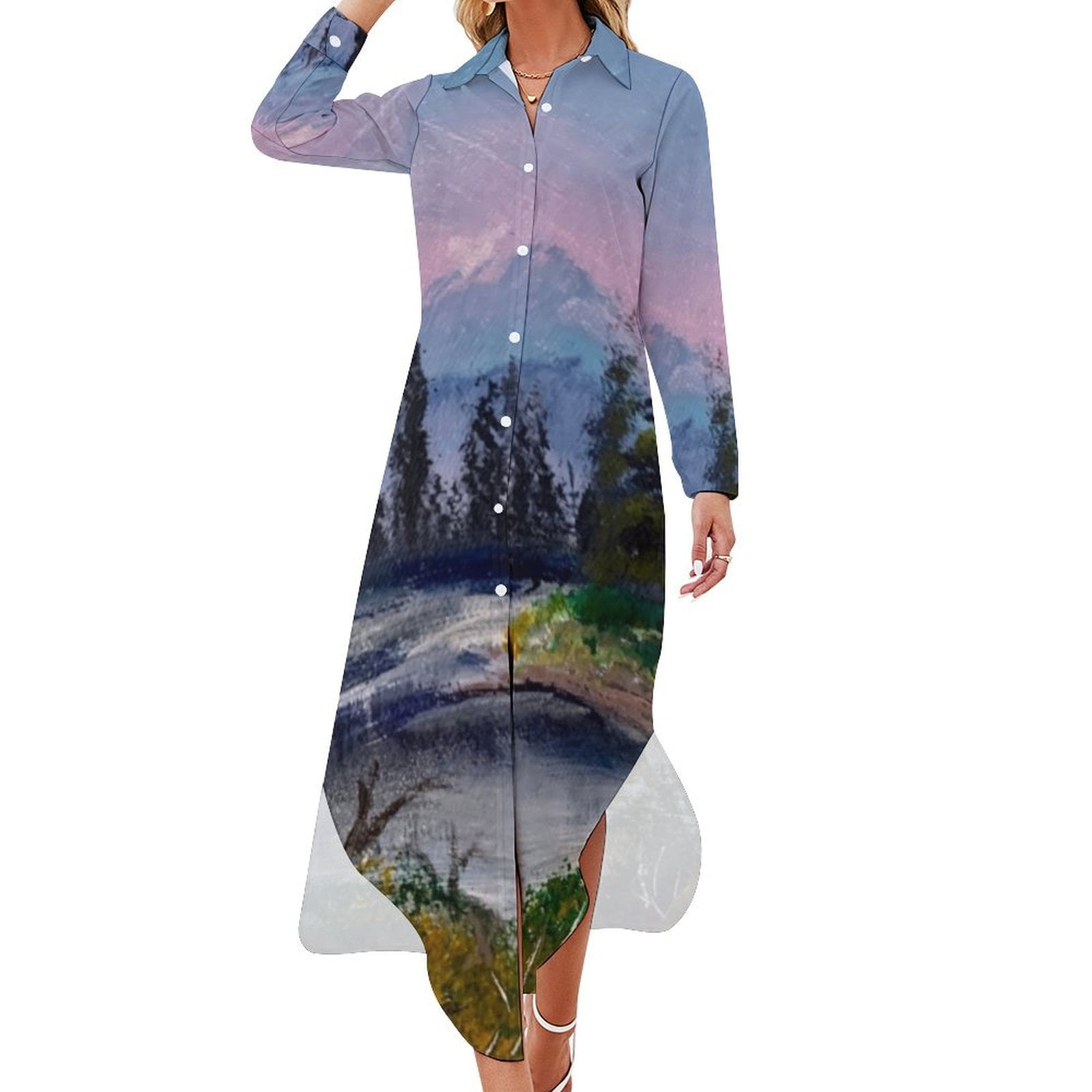 Oil paint nature scene Long Sleeved Shirt Dress Woman fashion women ...