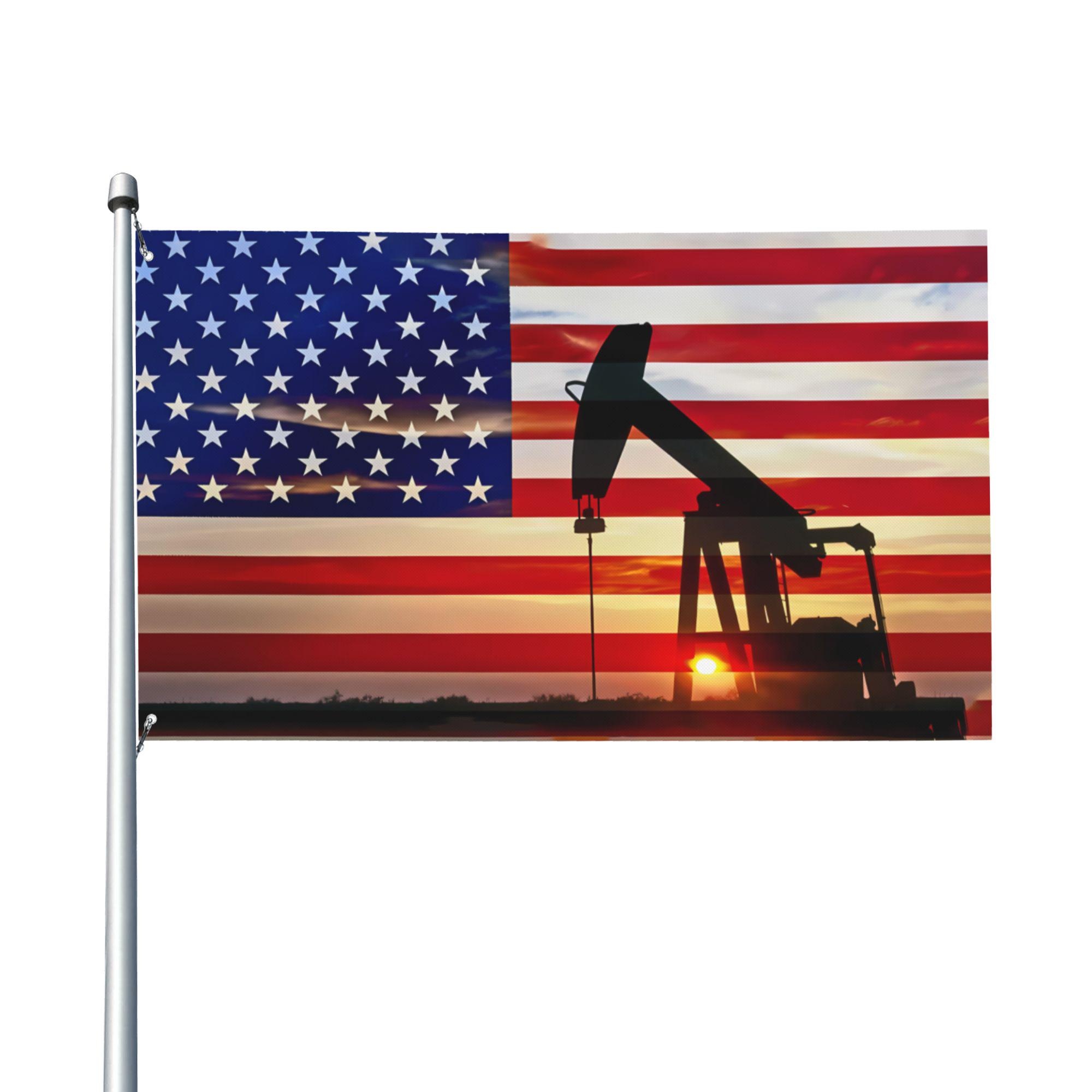 Oil pump jack on of USA Flag For Indoor Home House Decor Durable Garden ...