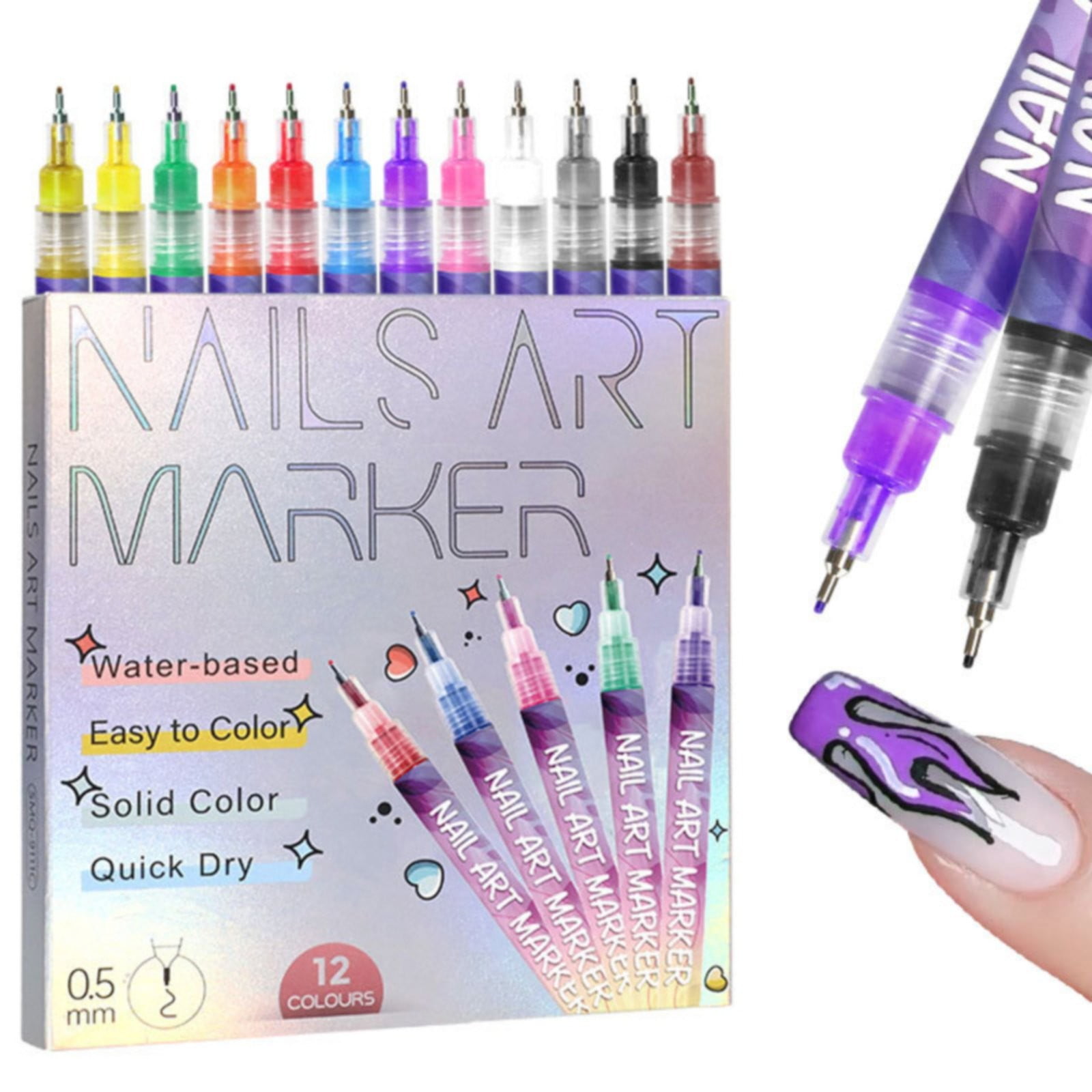 Oimcto Nail Art Graffiti Pen 12 Colors Acrylic Paint Painting Pen Nail ...