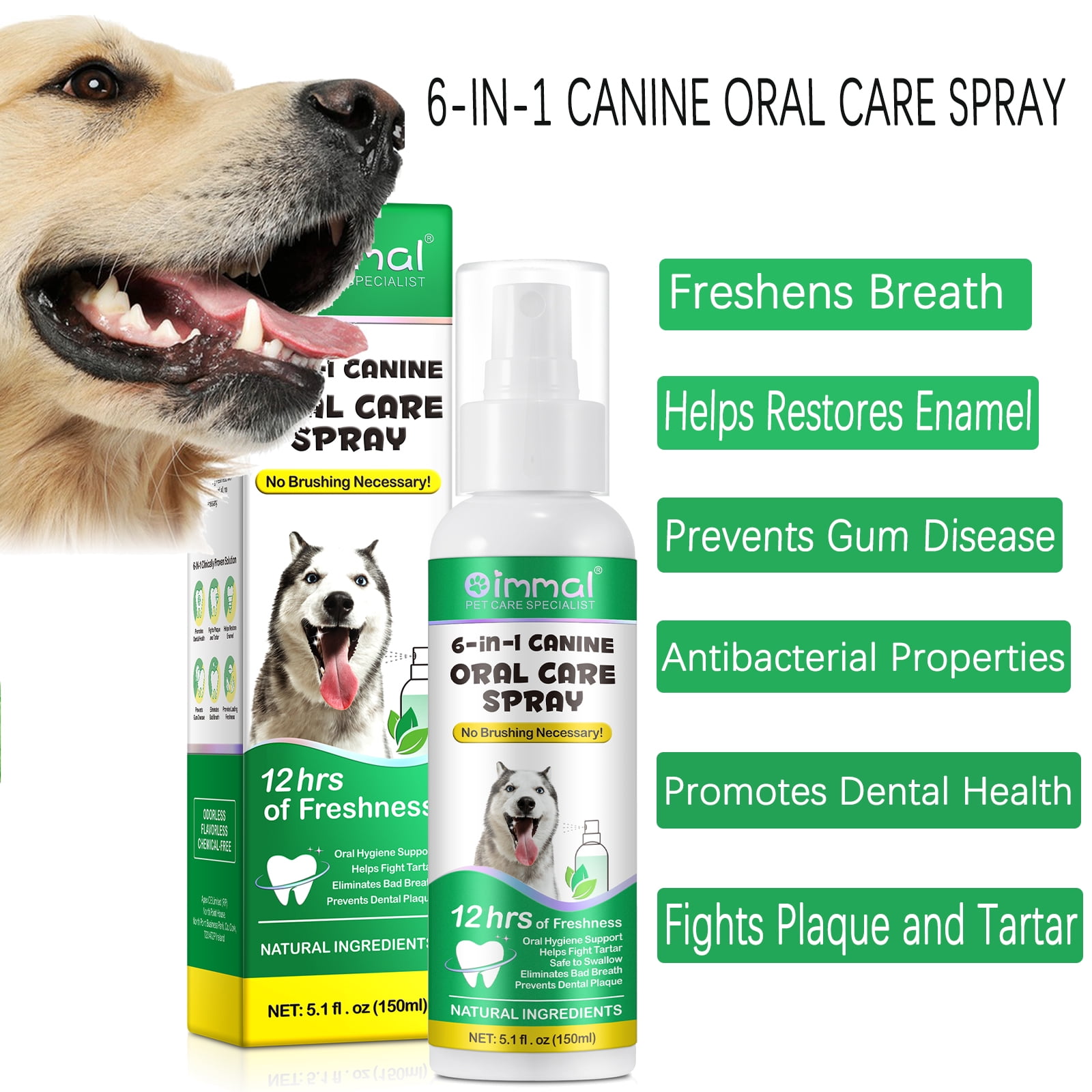 Oimmal 6-in-1 Canine Oral Care Spray-Oral Care Spray for Dogs-Dog ...