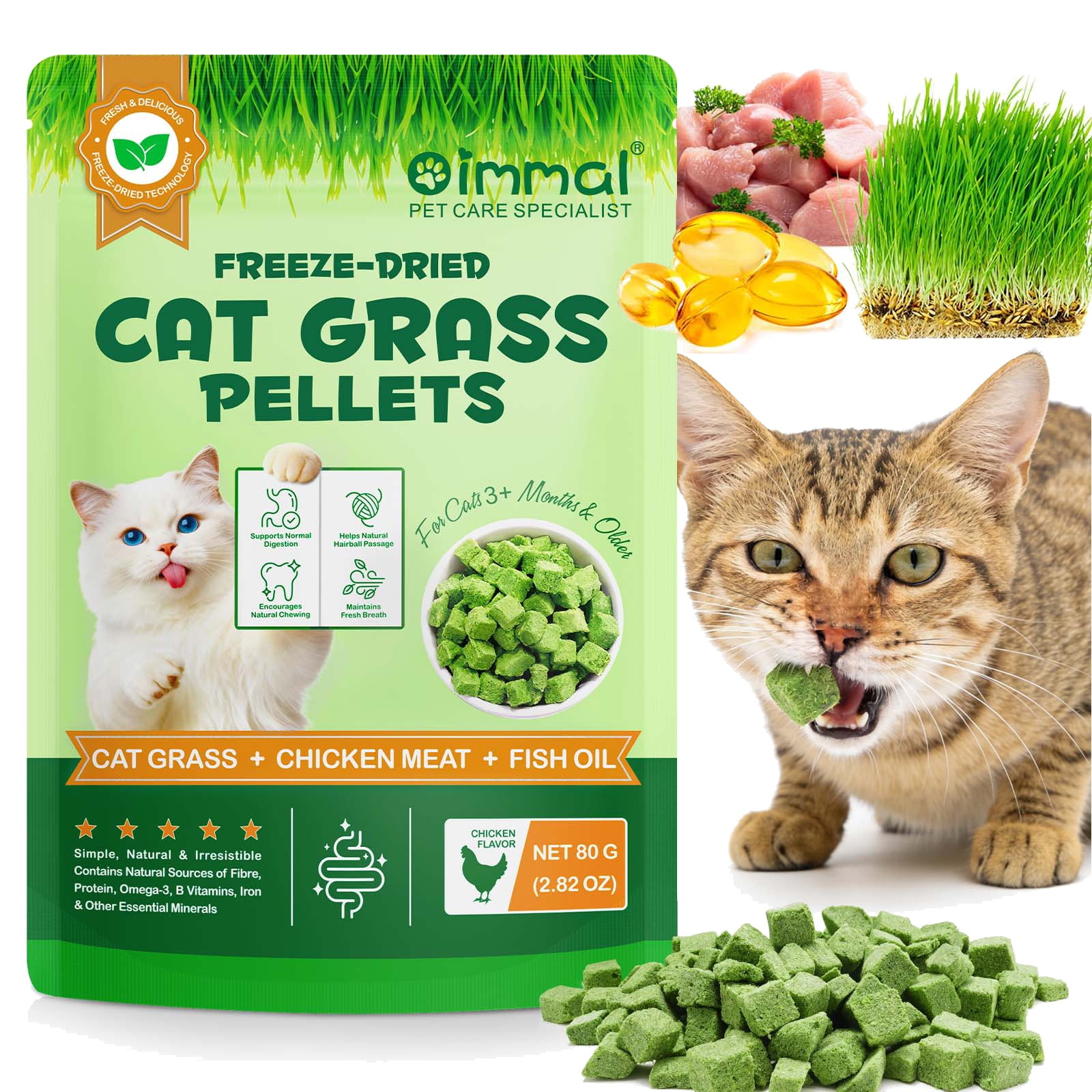 Oimmal 80g Cat Grass Treats for Indoor Cats, Freezed Dried Cat Grass ...