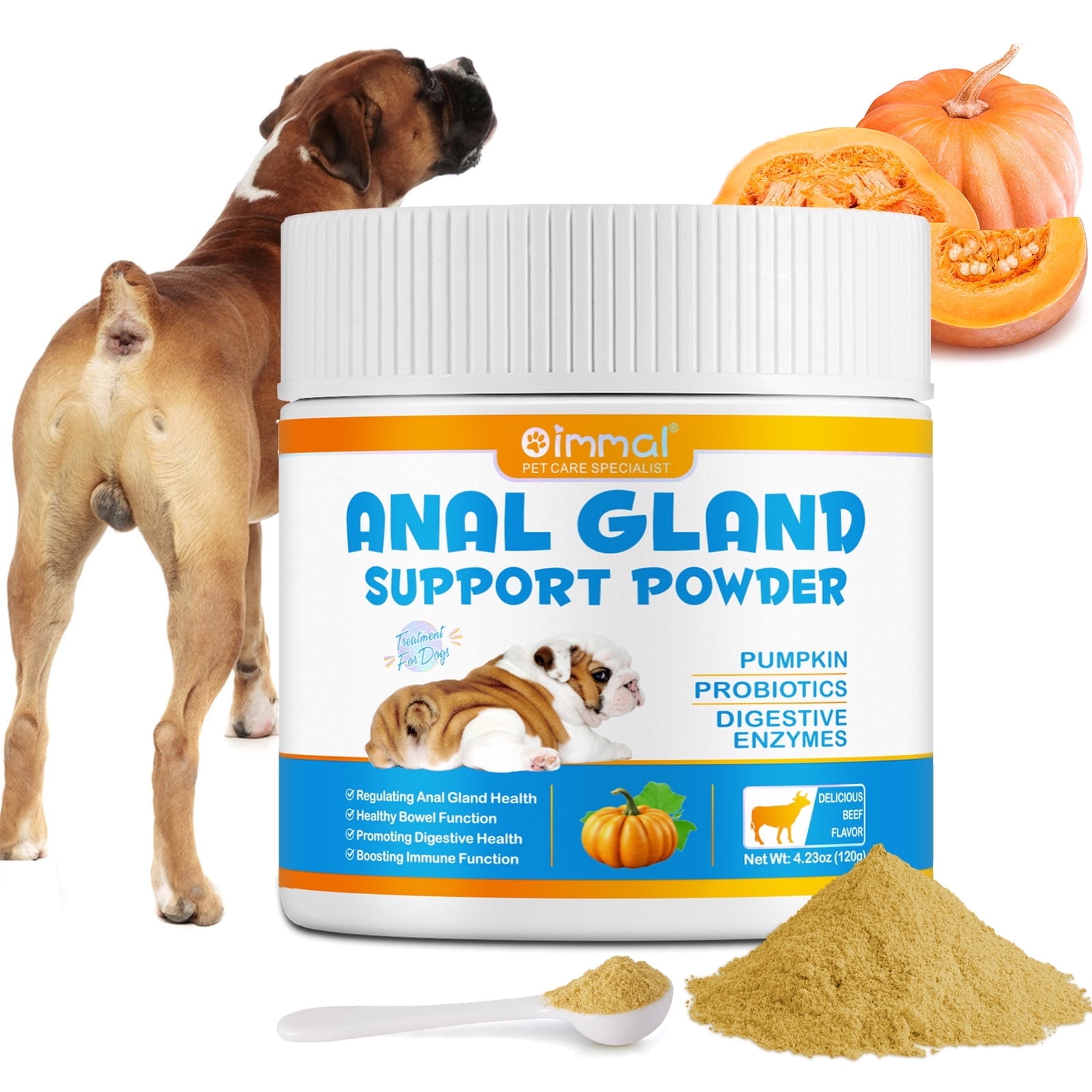 Oimmal Digestive Support Powder for Dogs, Beef Flavor, 4.23oz, Pumpkin, Probiotics, Enzymes ...